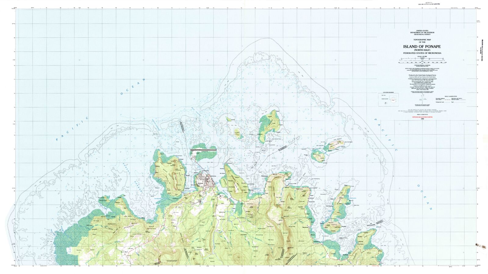 Classic USGS Island of Pohnpei (North Half) Federated States of Micron ...
