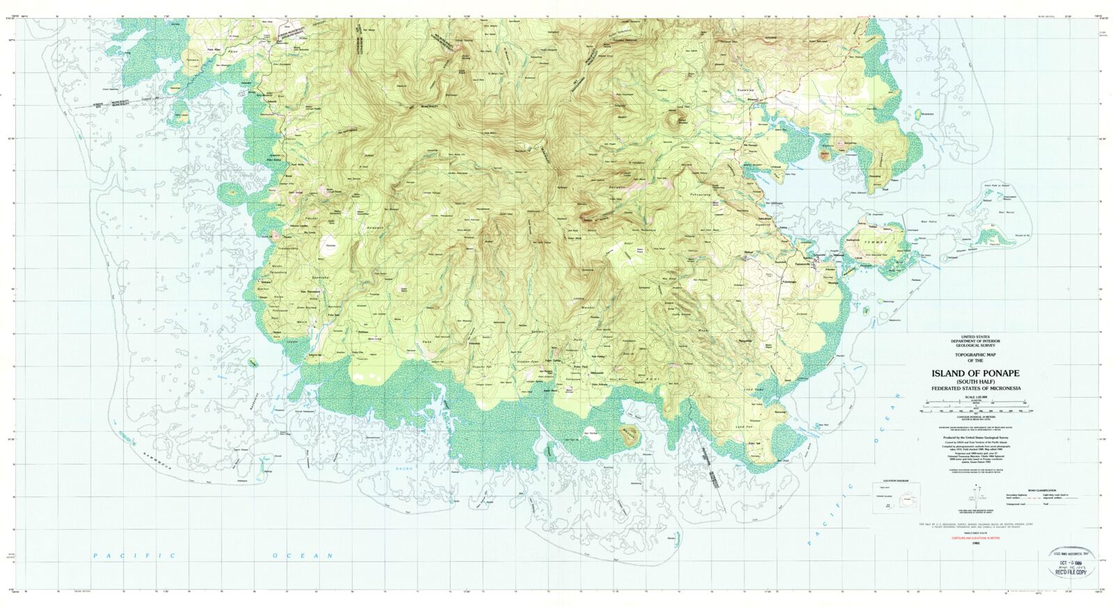 Classic USGS Island of Pohnpei (South Half) Federated States of Micron ...
