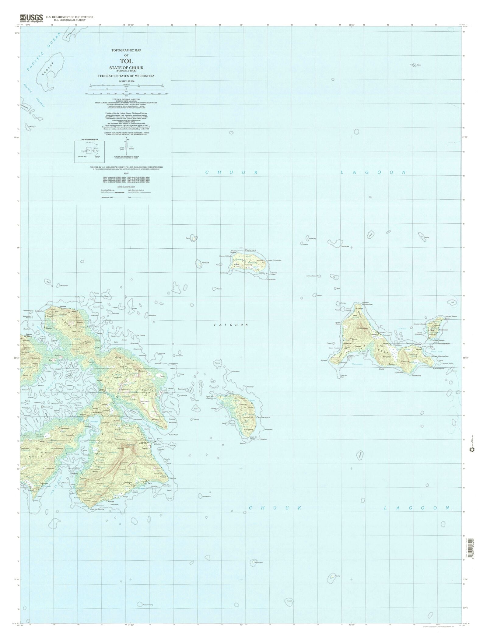 Classic USGS Tol Federated States of Micronesia 7.5'x7.5' Topo Map ...