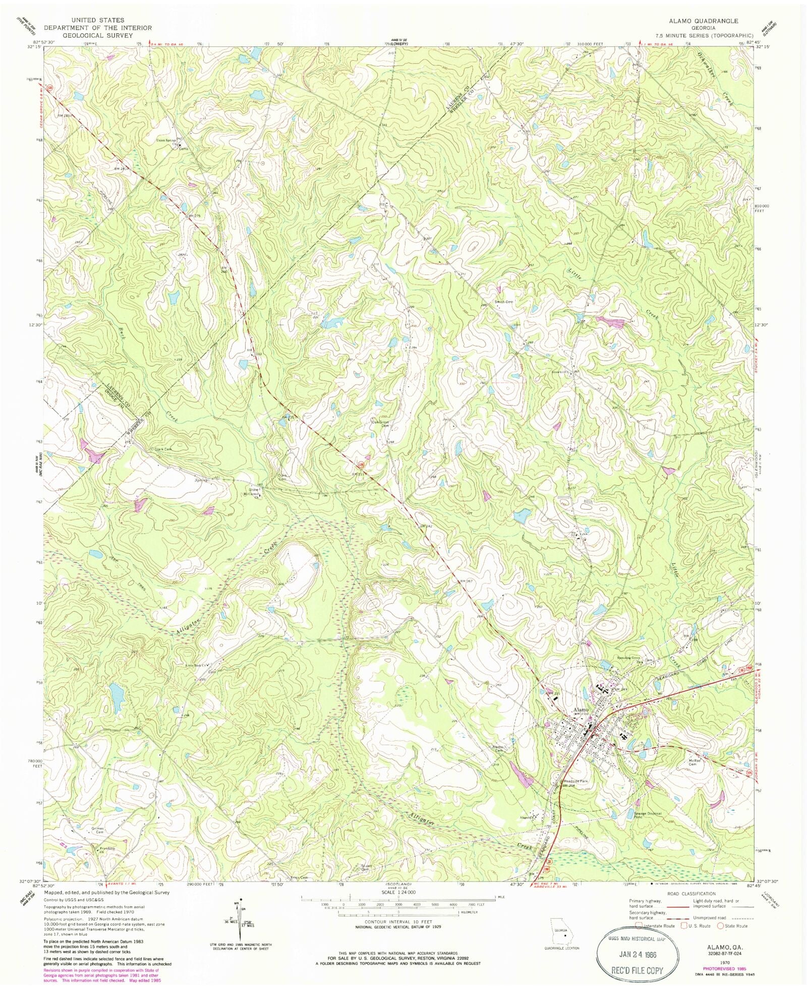 Classic USGS Alamo Georgia 7.5'x7.5' Topo Map – MyTopo Map Store