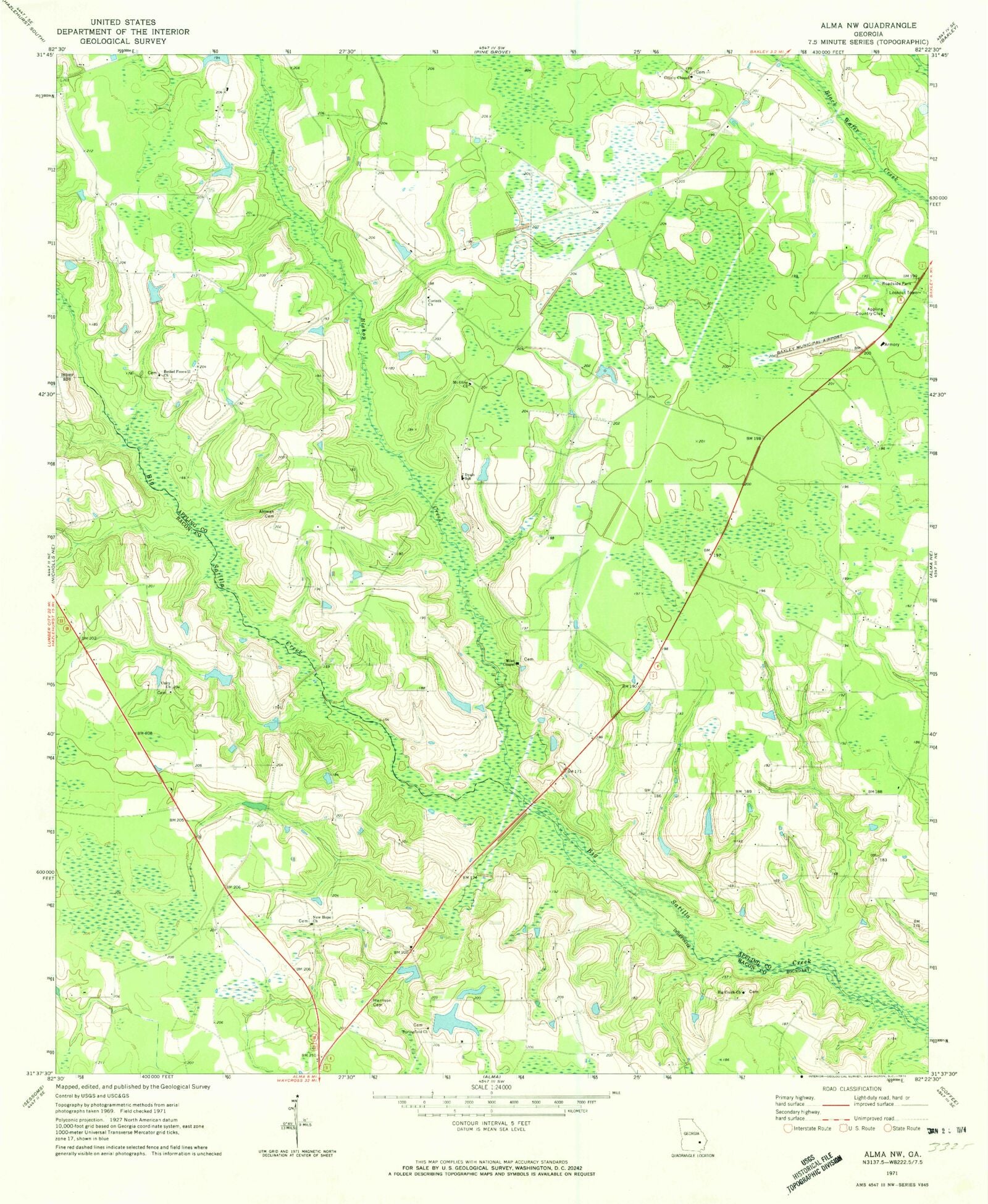Classic USGS Alma NW Georgia 7.5'x7.5' Topo Map – MyTopo Map Store