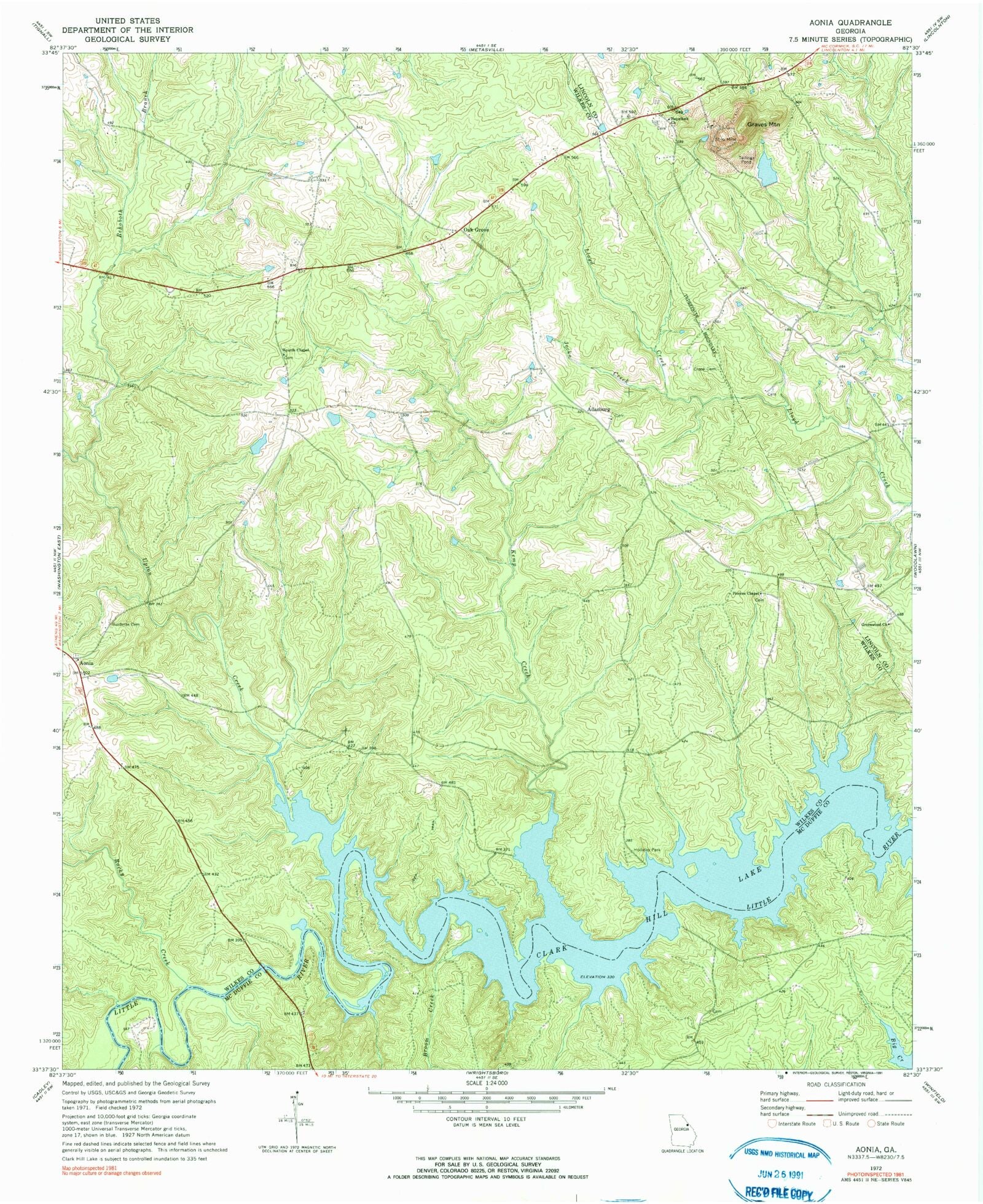 Classic USGS Aonia Georgia 7.5'x7.5' Topo Map – MyTopo Map Store