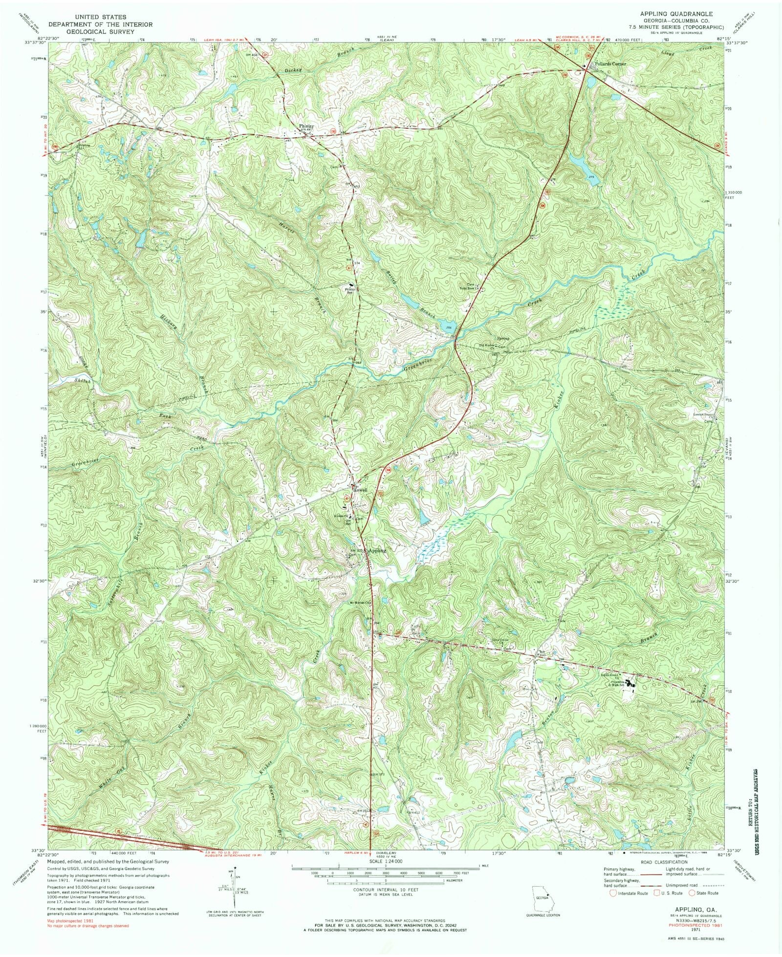 Classic USGS Appling Georgia 7.5'x7.5' Topo Map – MyTopo Map Store