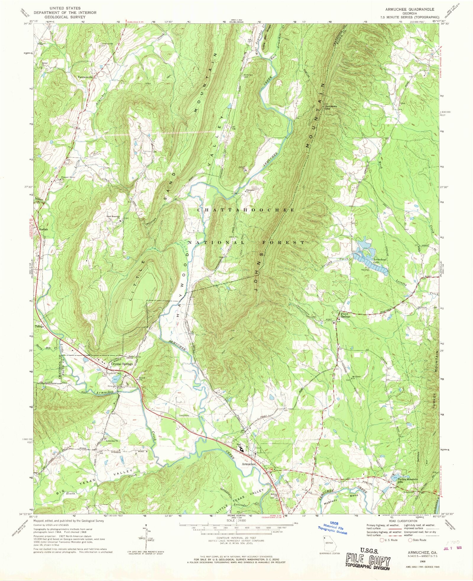 Classic USGS Armuchee Georgia 7.5'x7.5' Topo Map – MyTopo Map Store