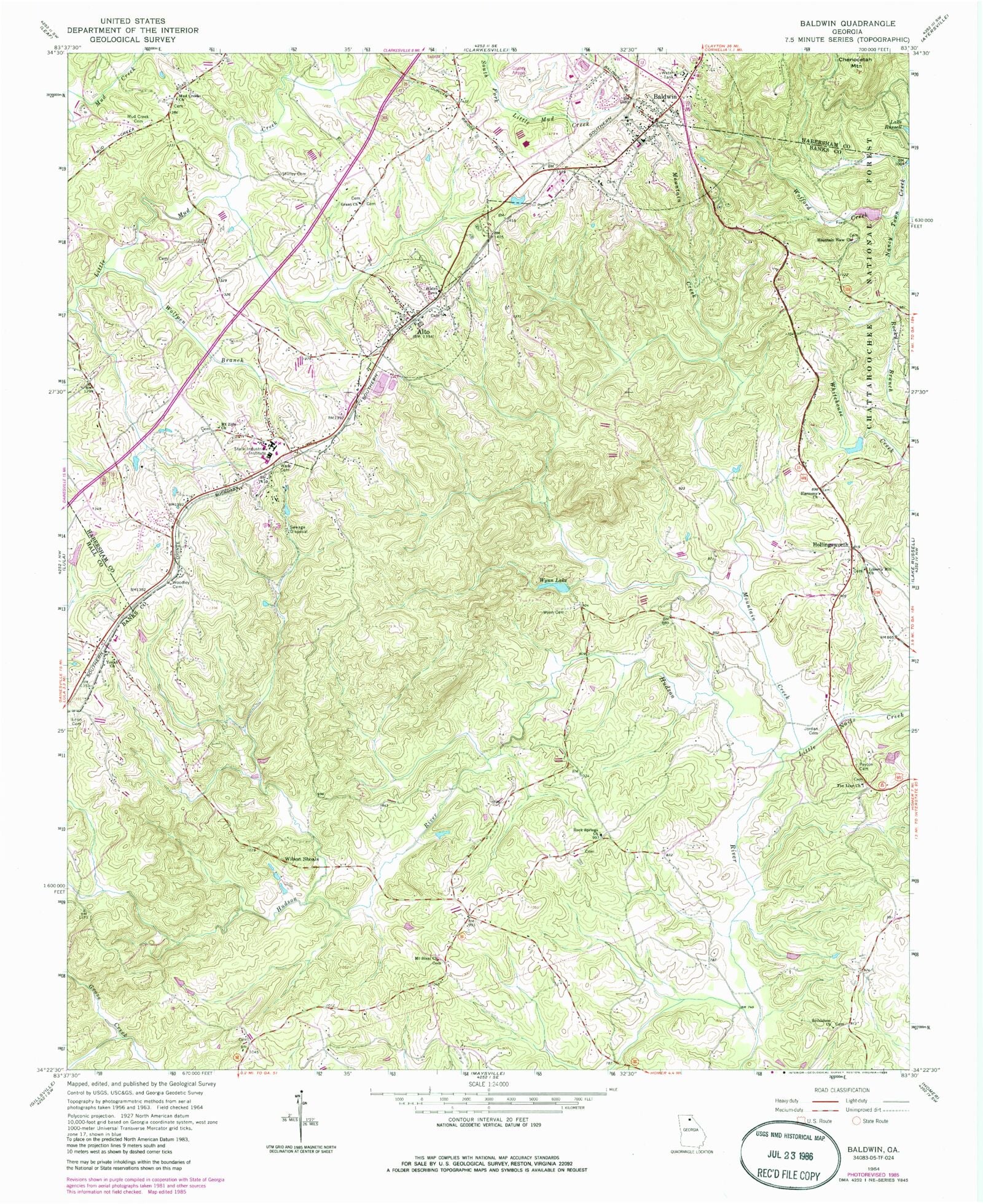 Classic USGS Baldwin Georgia 7.5'x7.5' Topo Map – MyTopo Map Store