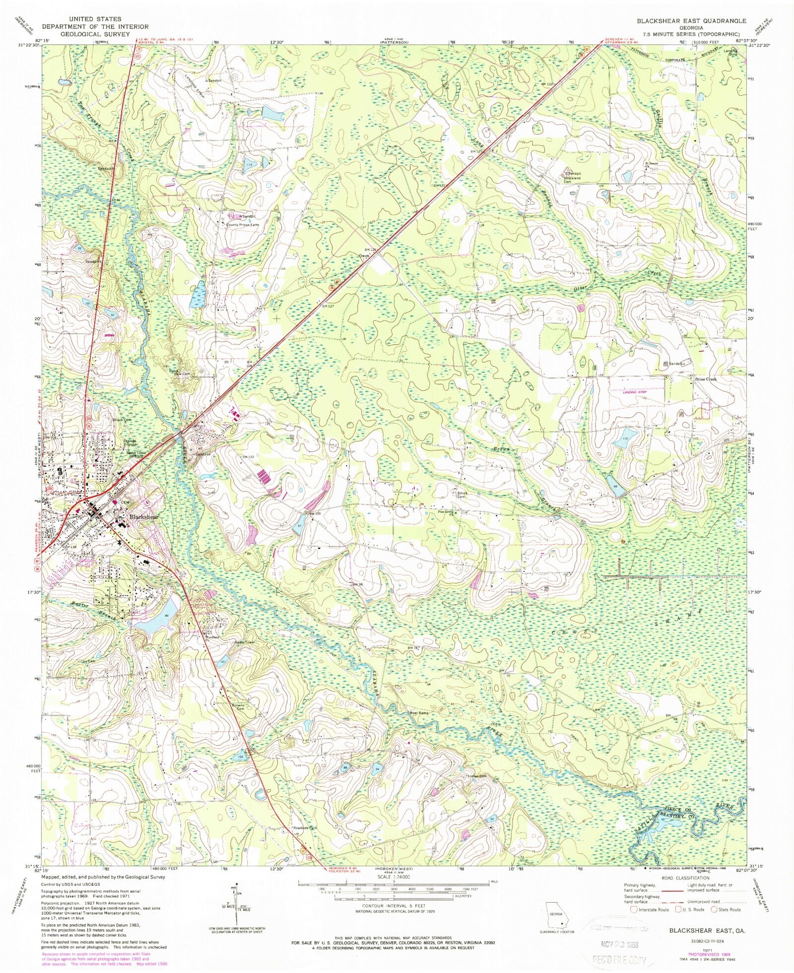 Classic USGS Blackshear East Georgia 7.5'x7.5' Topo Map – MyTopo Map Store