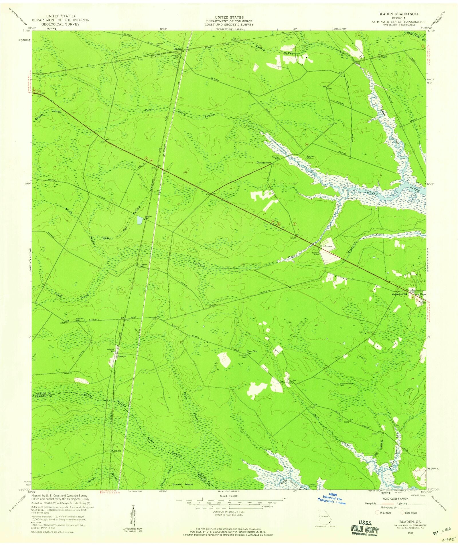 Classic USGS Bladen Georgia 7.5'x7.5' Topo Map – MyTopo Map Store