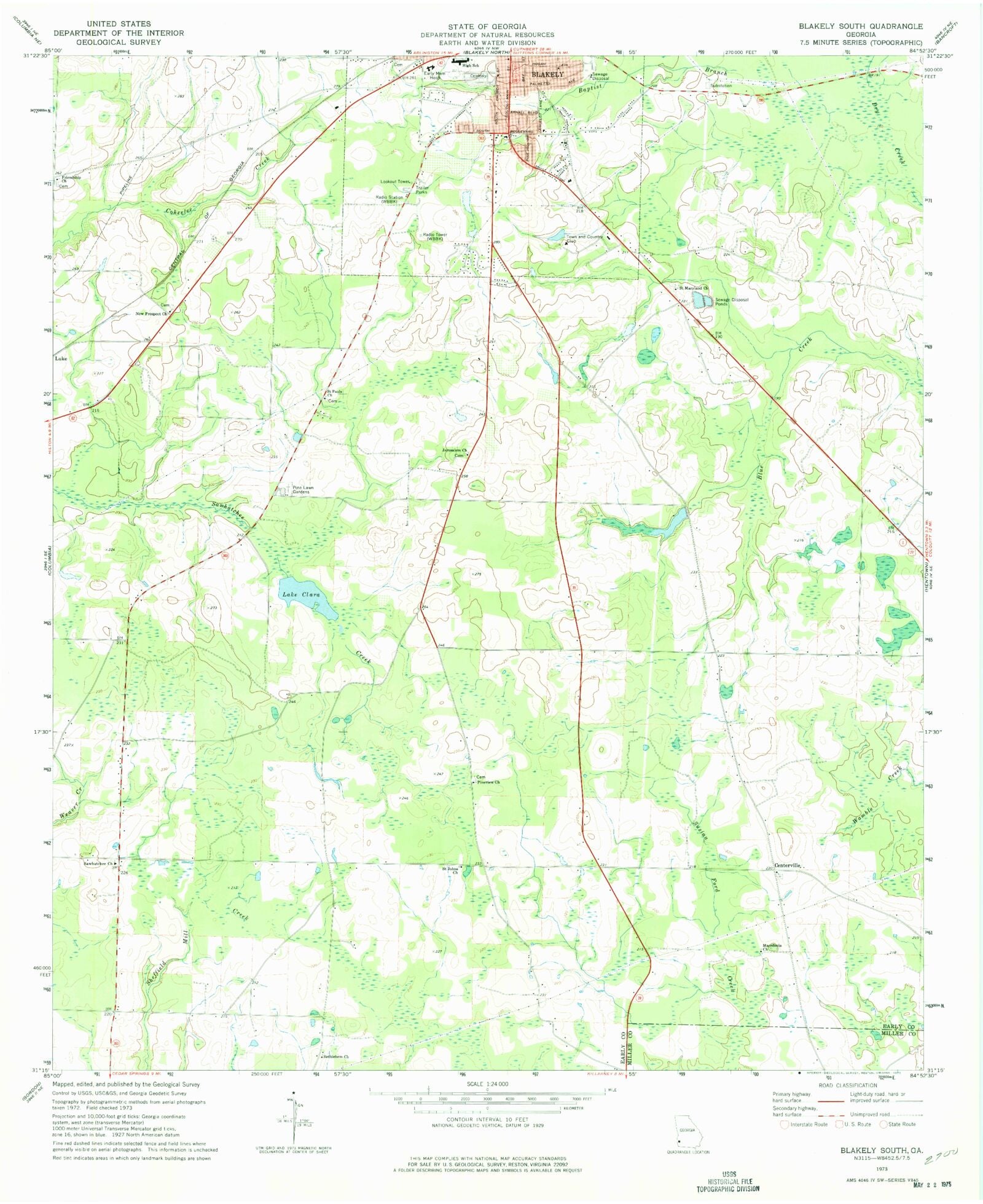 Classic USGS Blakely South Georgia 7.5'x7.5' Topo Map – MyTopo Map Store