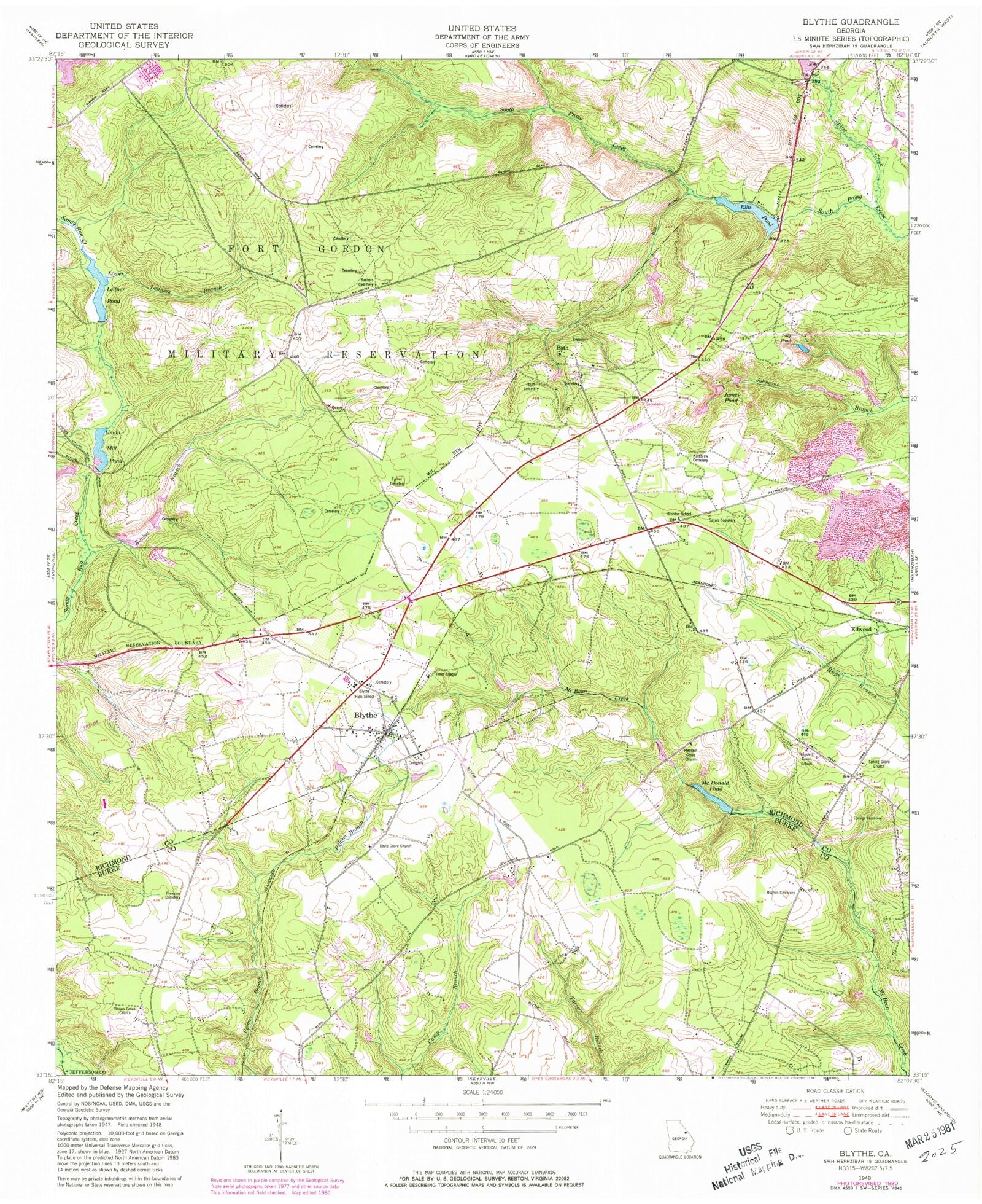 Classic USGS Blythe Georgia 7.5'x7.5' Topo Map – MyTopo Map Store