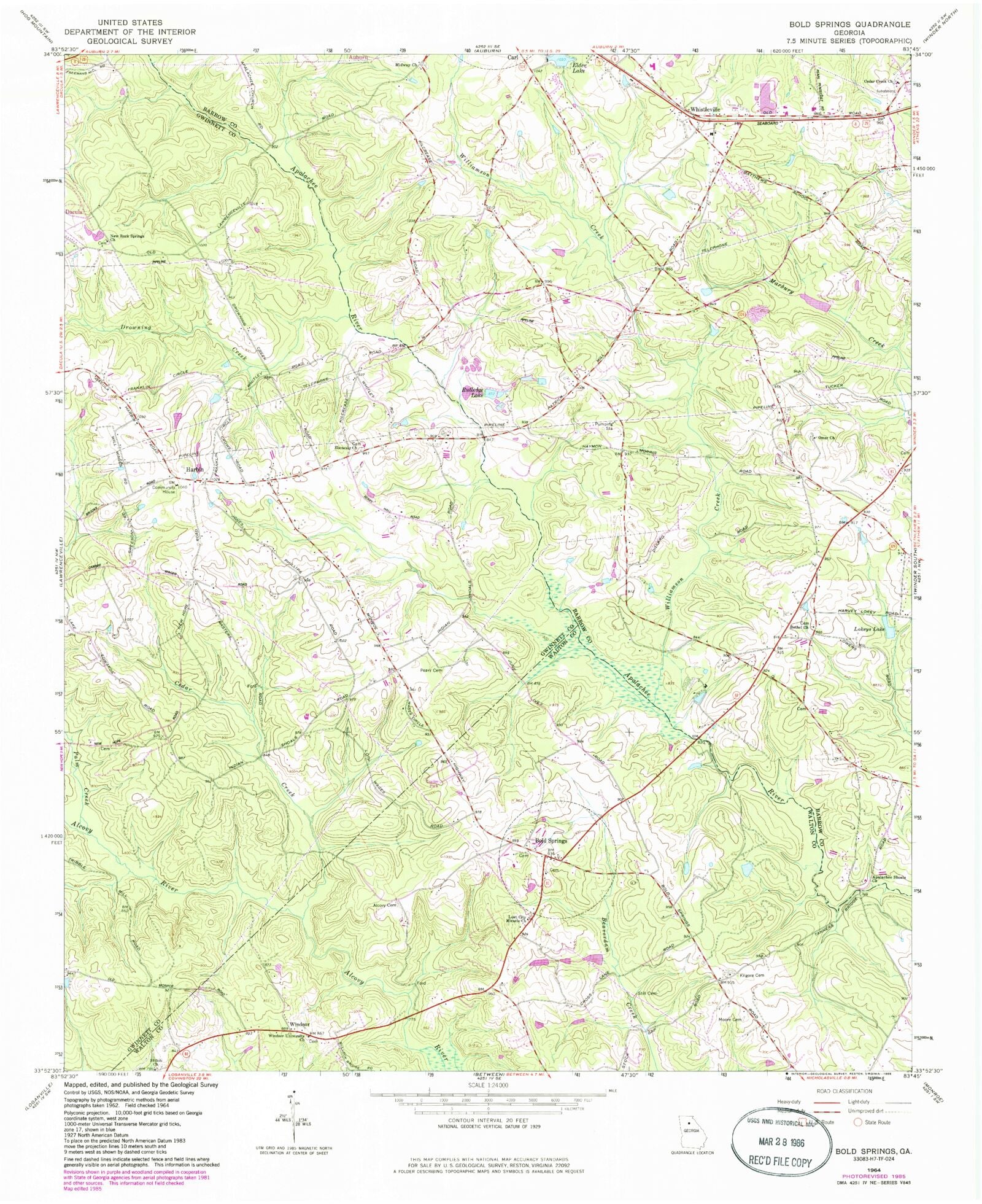 Classic USGS Bold Springs Georgia 7.5'x7.5' Topo Map – MyTopo Map Store