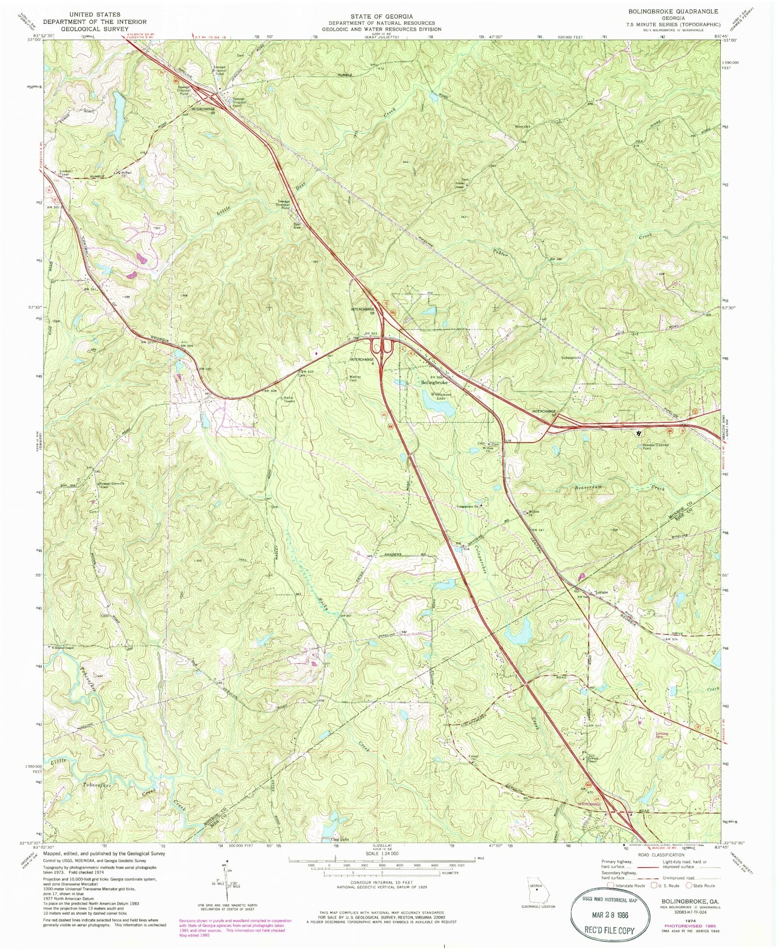 Classic USGS Bolingbroke Georgia 7.5'x7.5' Topo Map – MyTopo Map Store