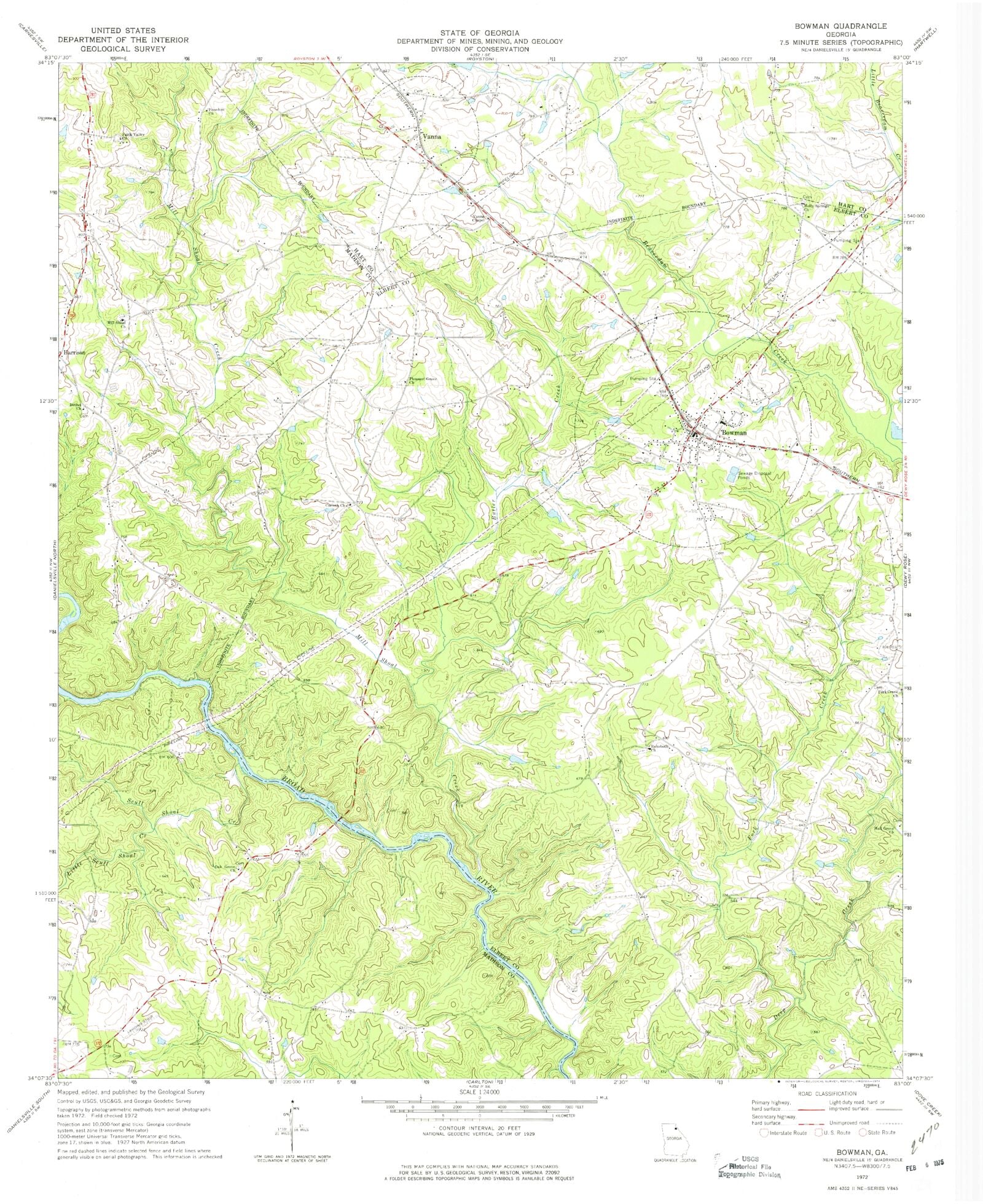 Classic USGS Bowman Georgia 7.5'x7.5' Topo Map – MyTopo Map Store