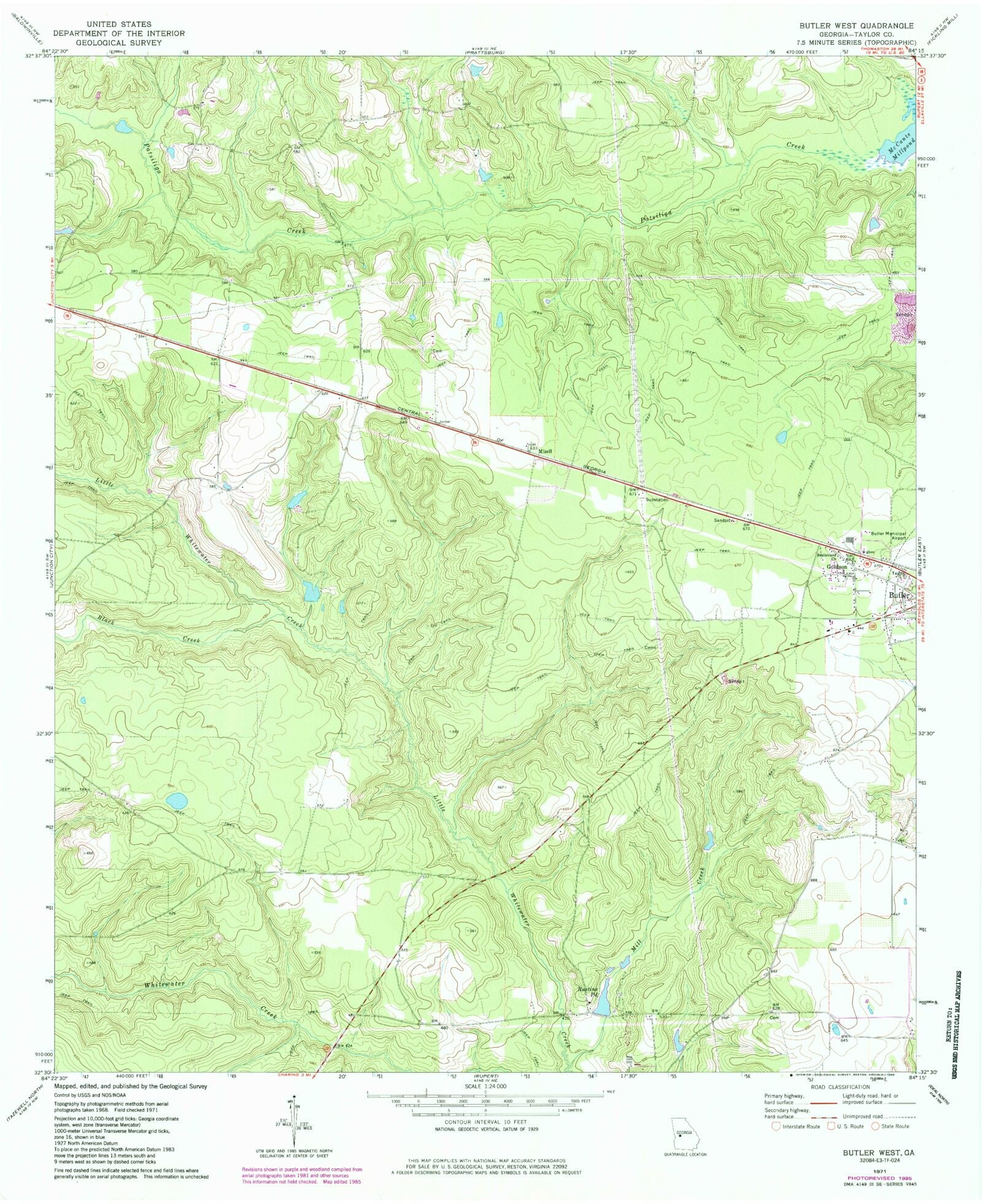 Classic USGS Butler West Georgia 7.5'x7.5' Topo Map – MyTopo Map Store
