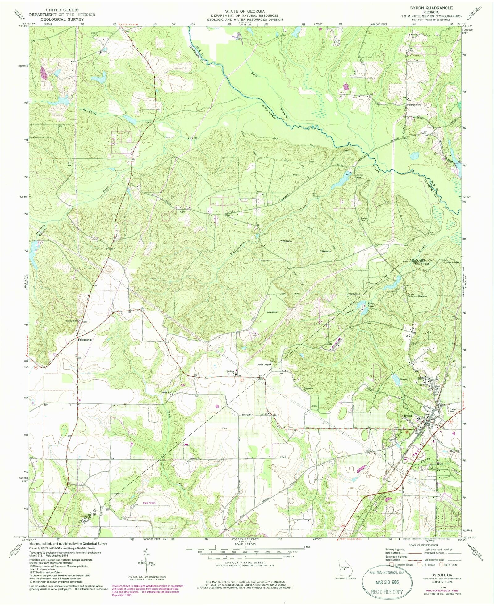 Classic USGS Byron Georgia 7.5'x7.5' Topo Map – MyTopo Map Store