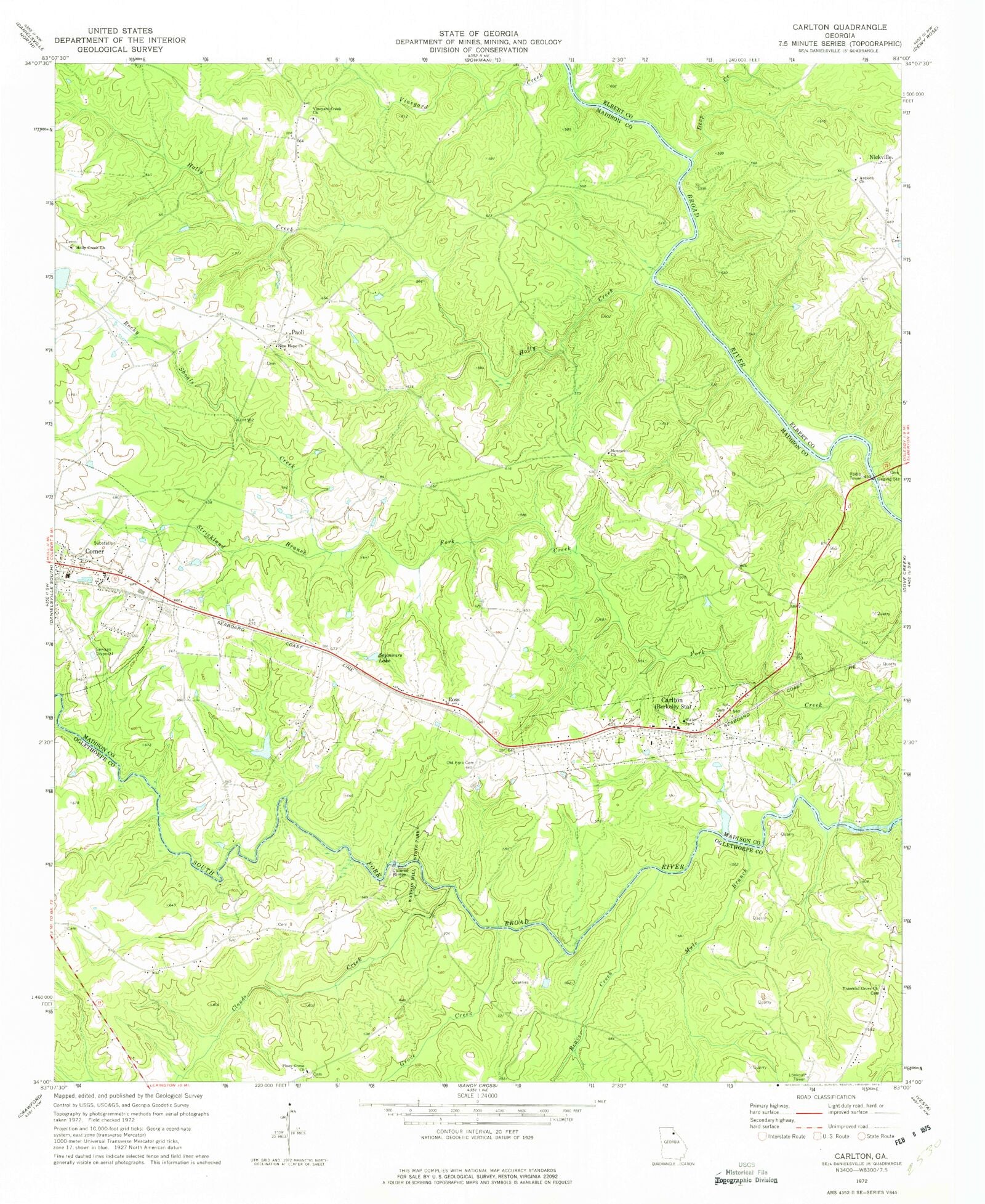 Classic USGS Carlton Georgia 7.5'x7.5' Topo Map – MyTopo Map Store