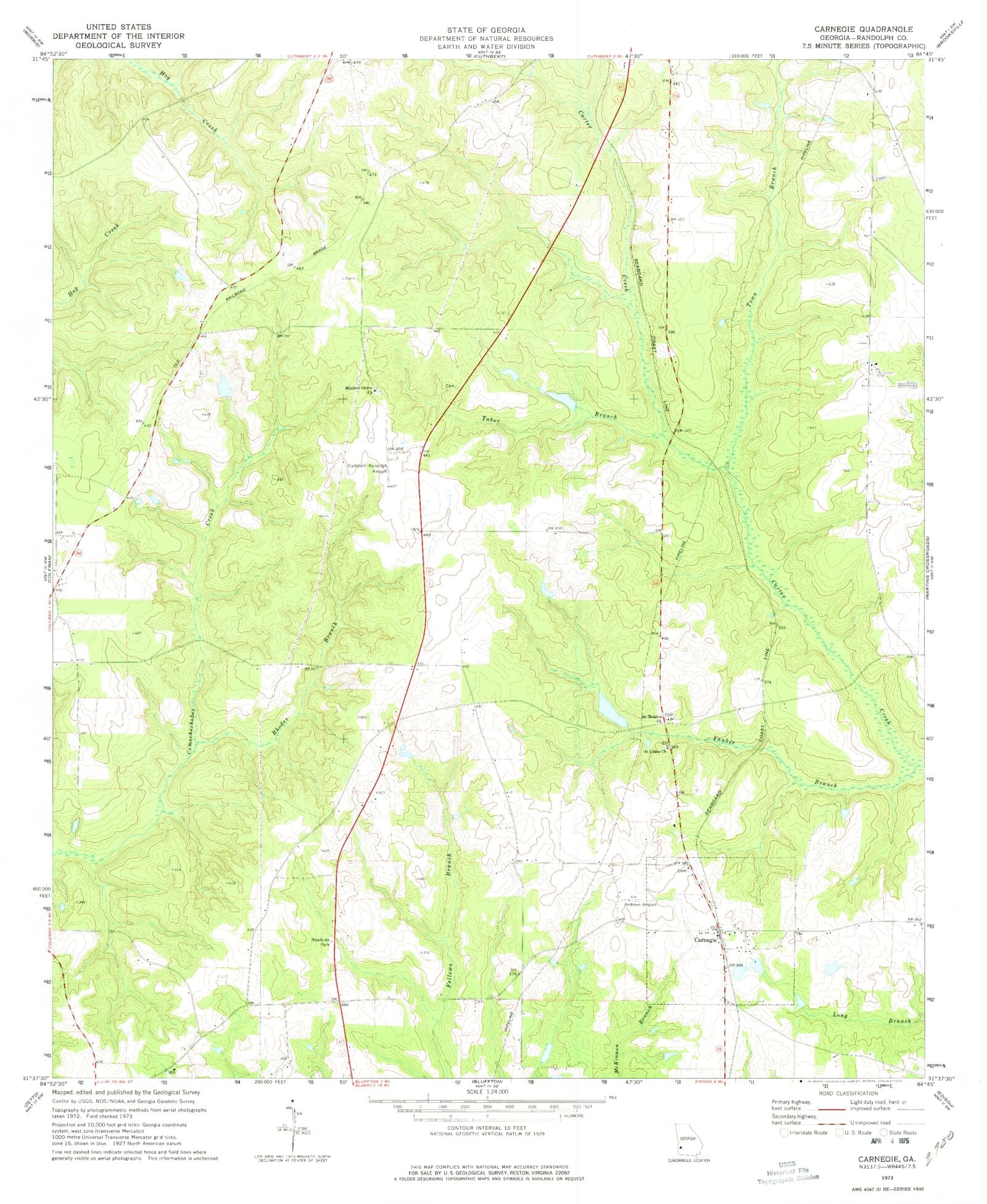 Classic USGS Carnegie Georgia 7.5'x7.5' Topo Map – MyTopo Map Store