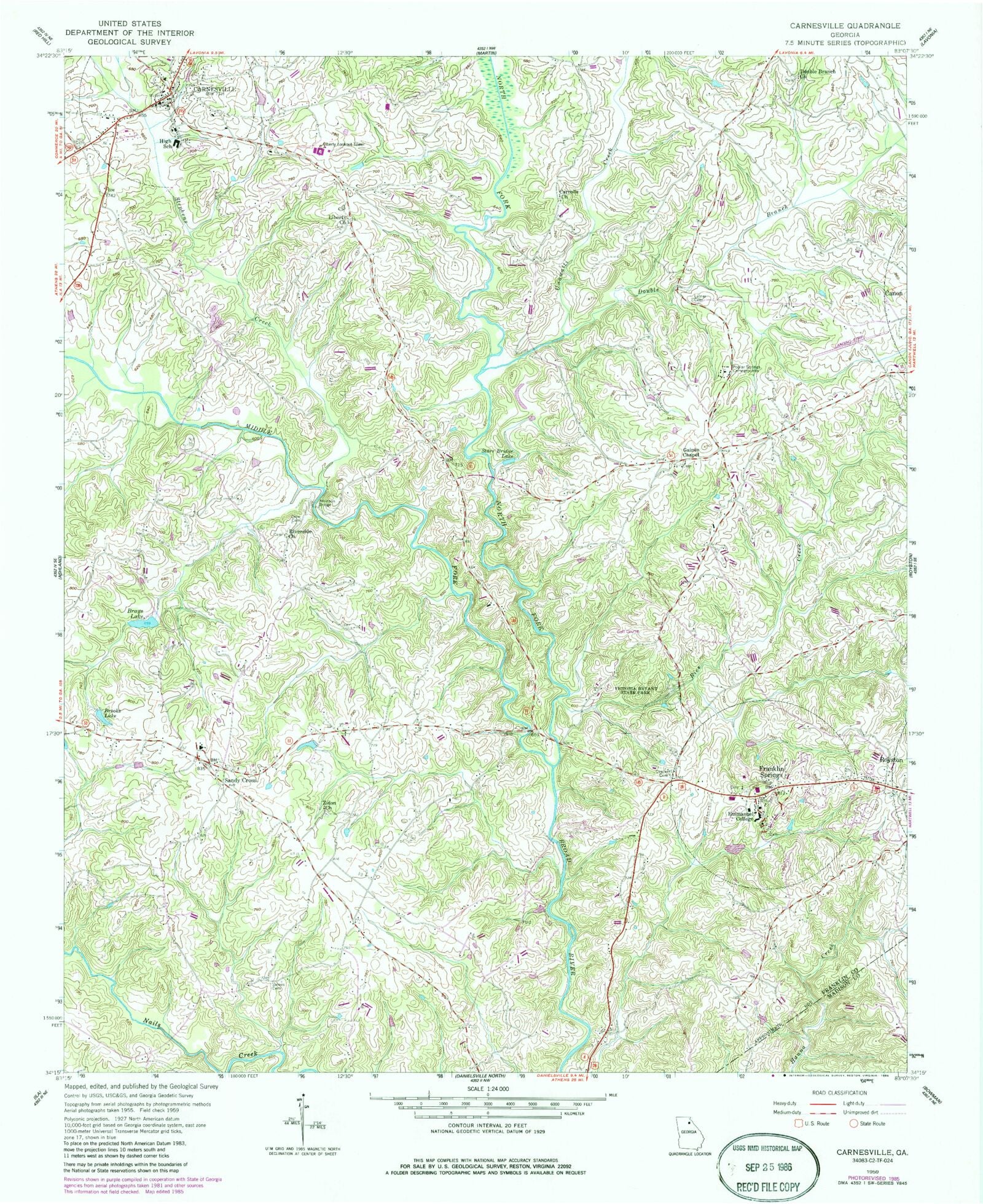 Classic USGS Carnesville Georgia 7.5'x7.5' Topo Map – MyTopo Map Store