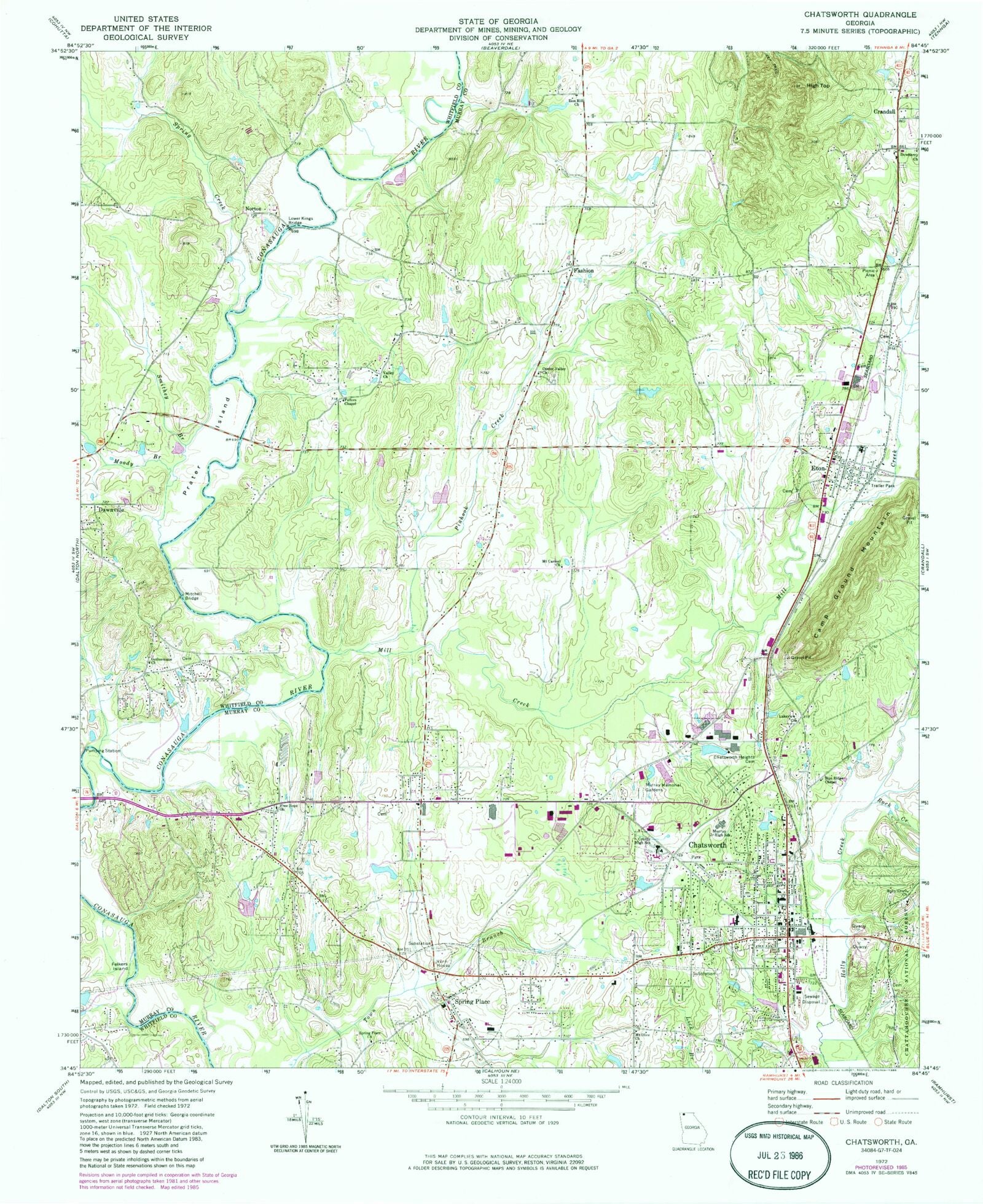 Classic USGS Chatsworth Georgia 7.5'x7.5' Topo Map – MyTopo Map Store