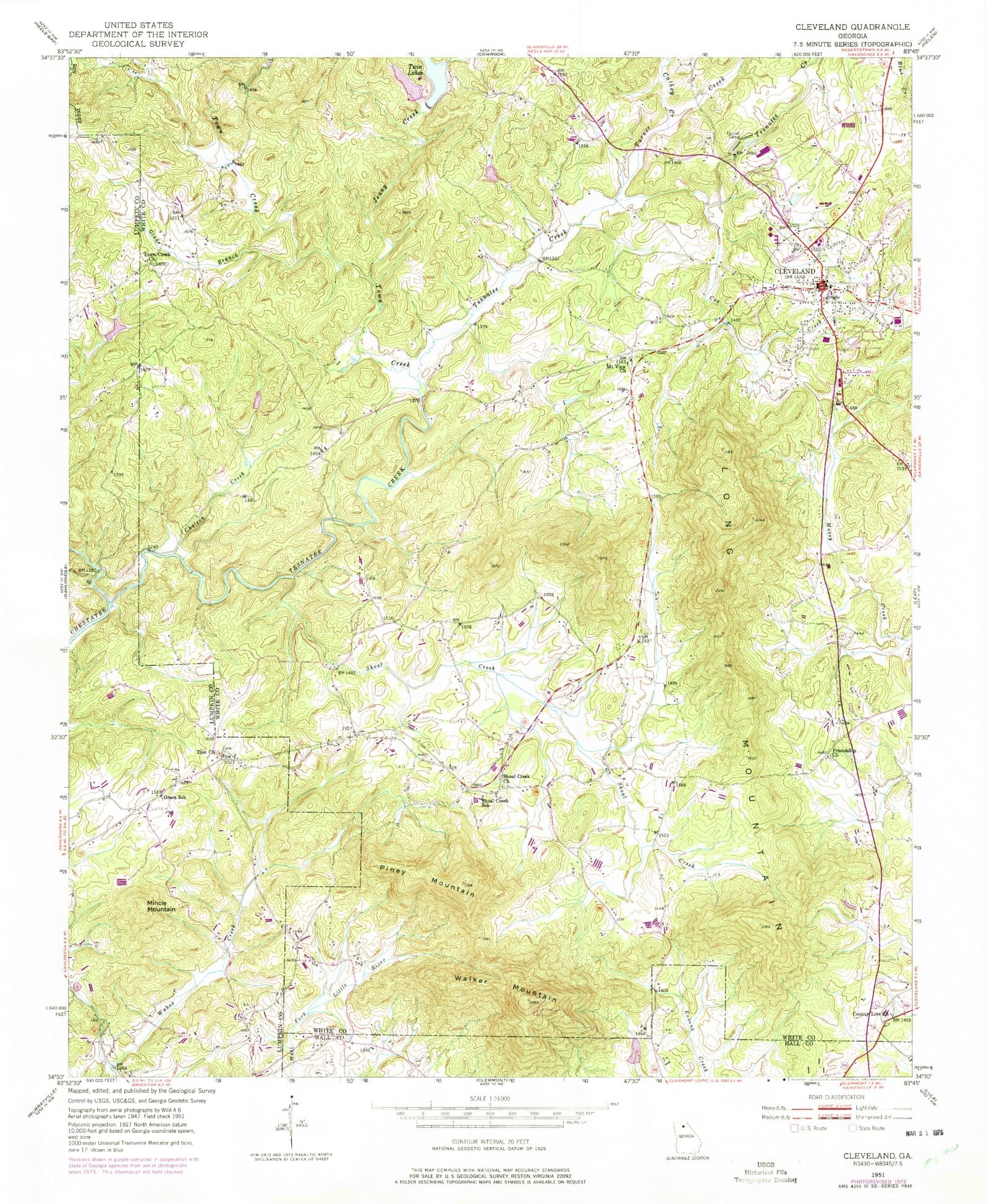 Classic USGS Cleveland Georgia 7.5'x7.5' Topo Map – MyTopo Map Store