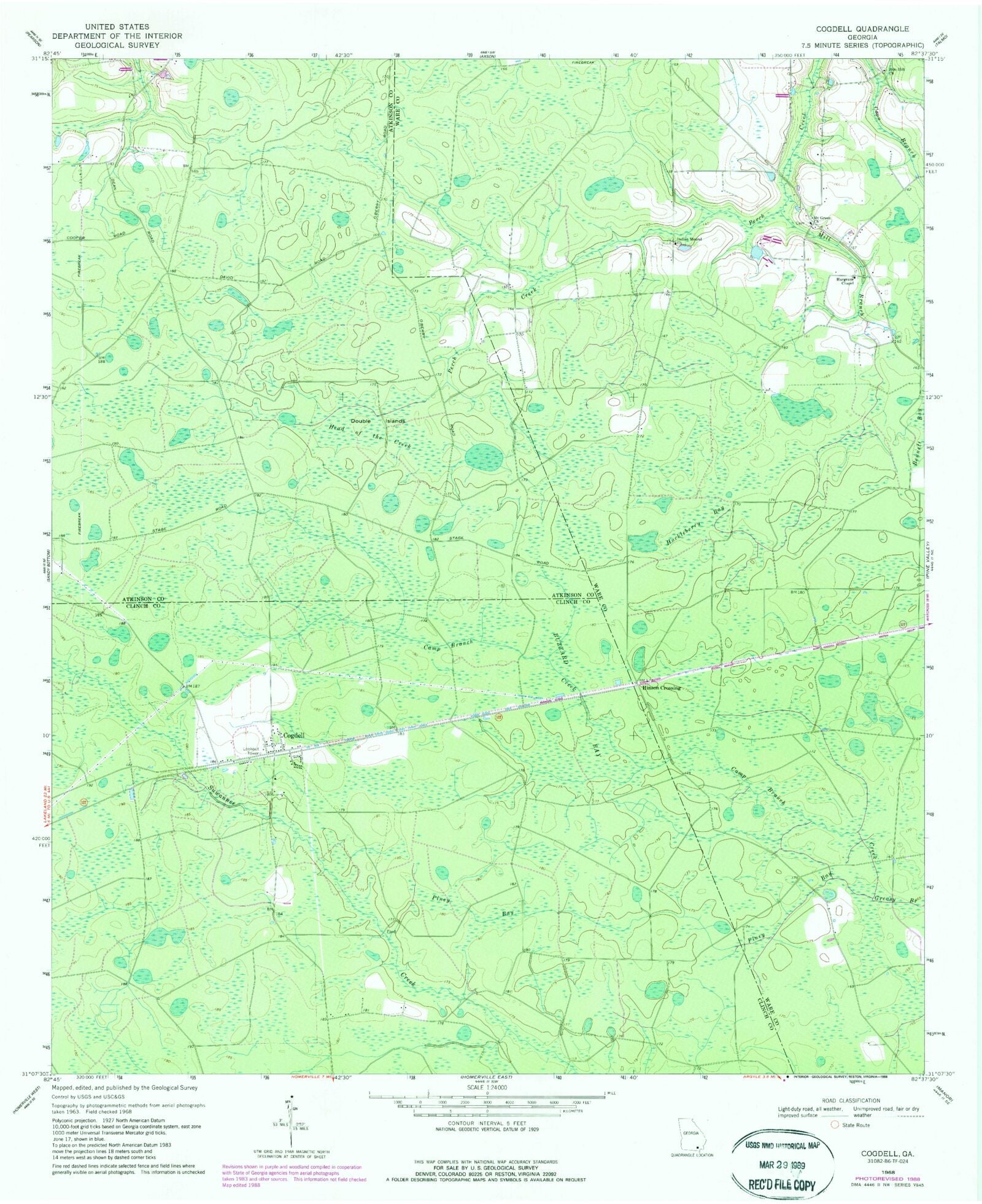 Classic USGS Cogdell Georgia 7.5'x7.5' Topo Map – MyTopo Map Store