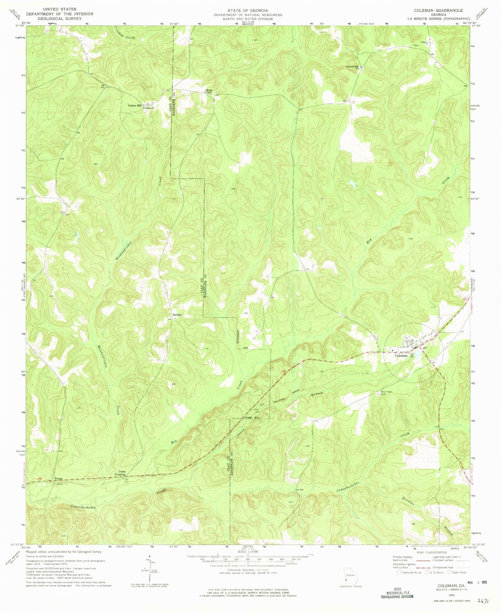Classic USGS Coleman Georgia 7.5'x7.5' Topo Map – MyTopo Map Store