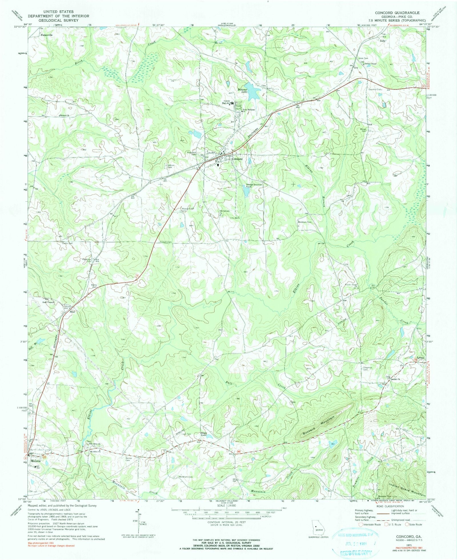 Classic USGS Concord Georgia 7.5'x7.5' Topo Map – MyTopo Map Store