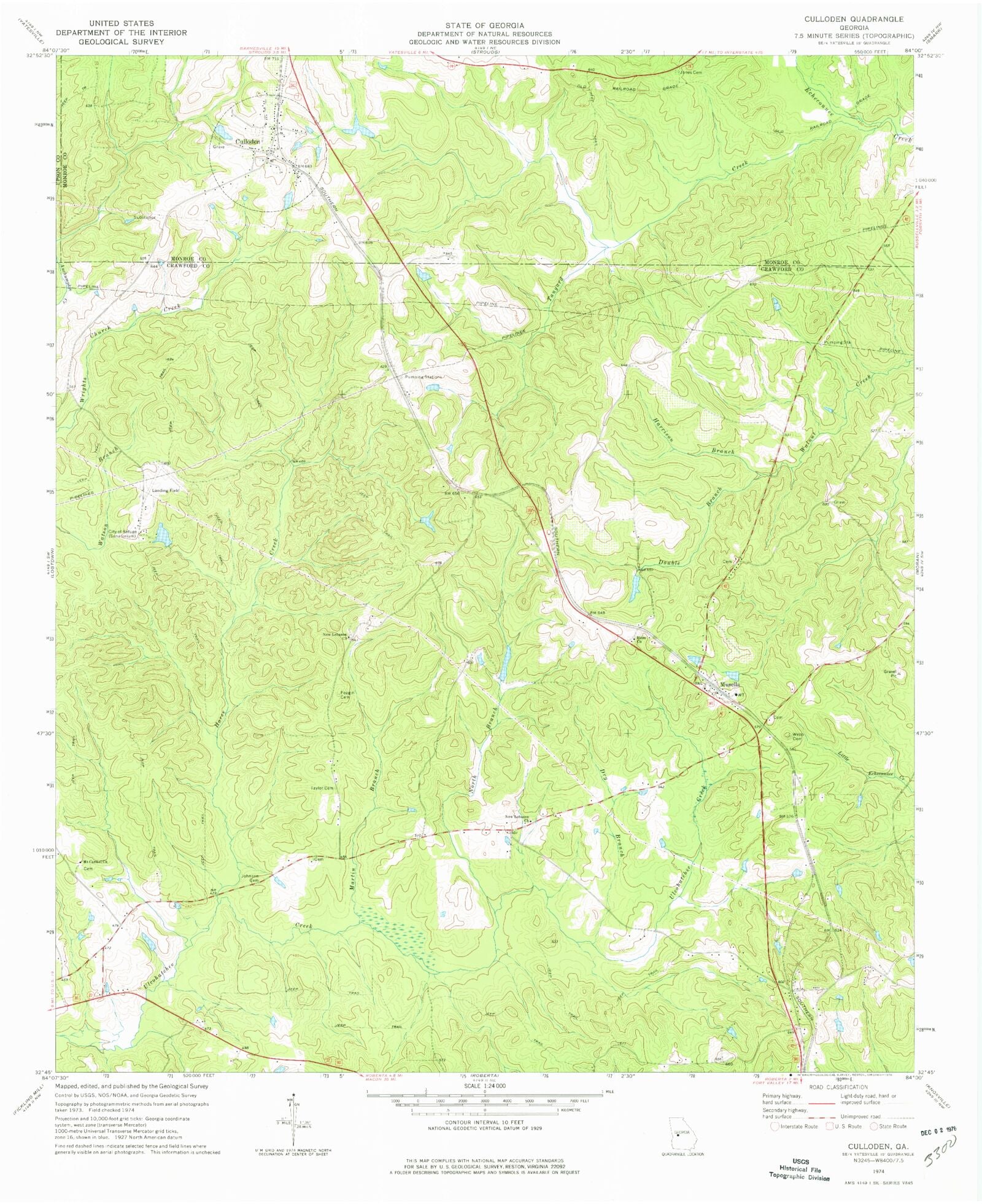 Classic USGS Culloden Georgia 7.5'x7.5' Topo Map – MyTopo Map Store