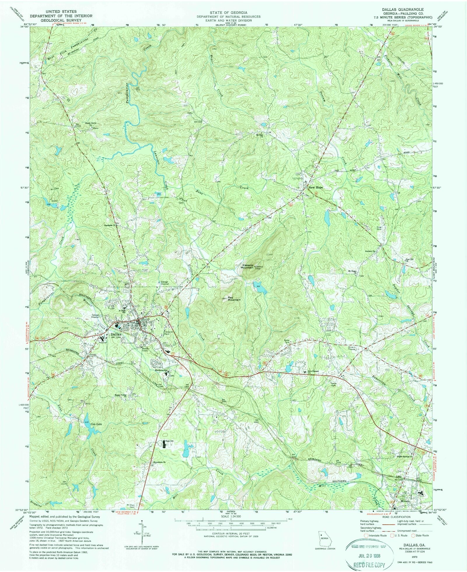 Classic USGS Dallas Georgia 7.5'x7.5' Topo Map – MyTopo Map Store