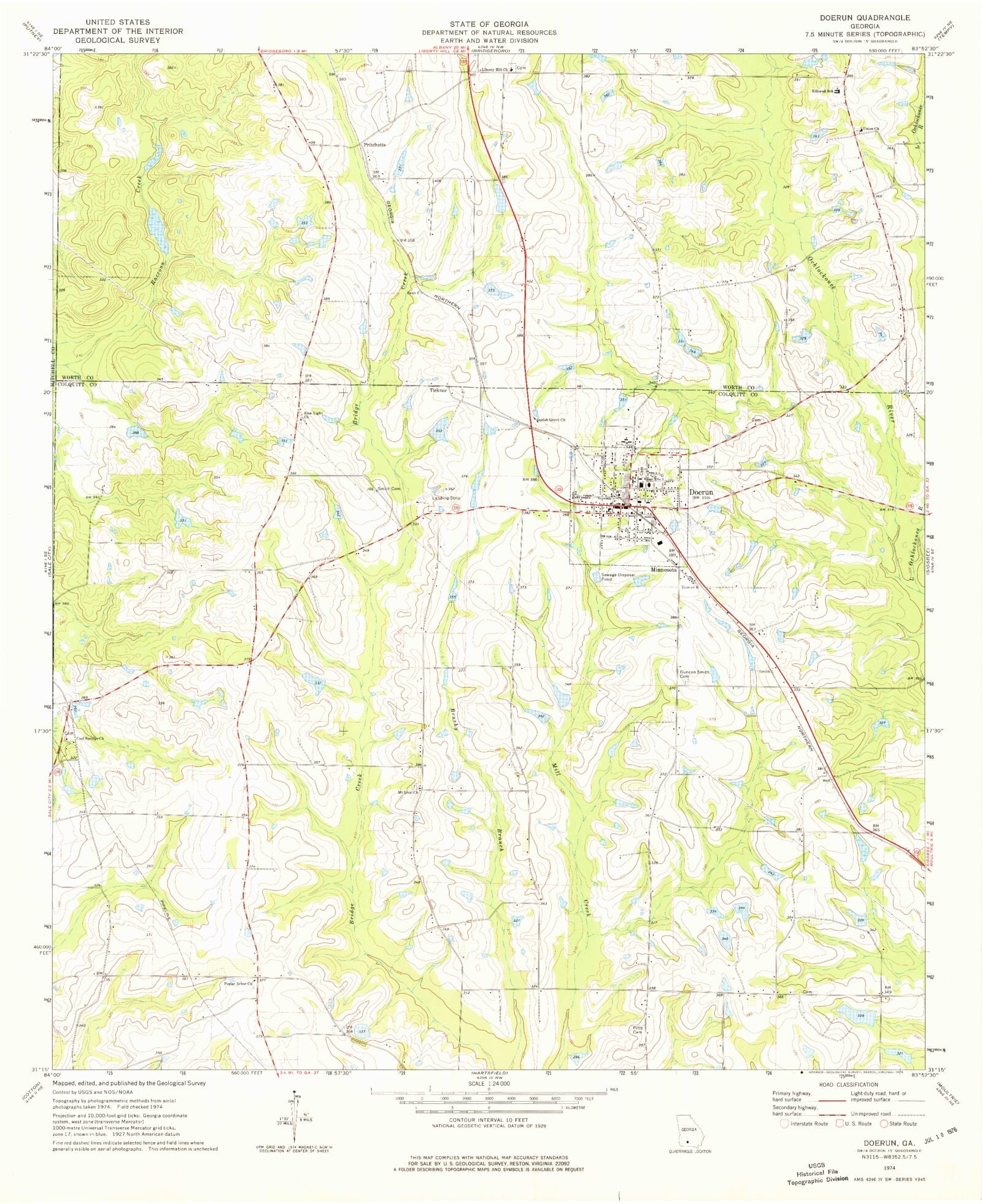 Classic USGS Doerun Georgia 7.5'x7.5' Topo Map – MyTopo Map Store