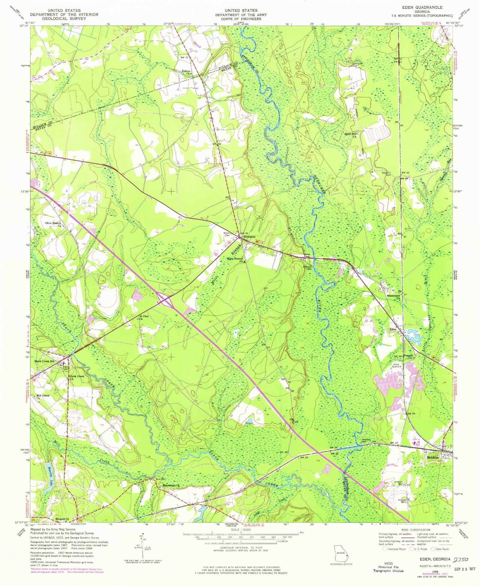 Classic USGS Eden Georgia 7.5'x7.5' Topo Map – MyTopo Map Store