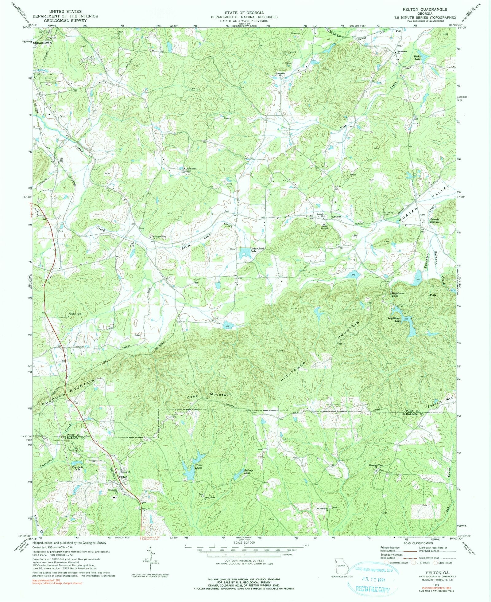 Classic USGS Felton Georgia 7.5'x7.5' Topo Map – MyTopo Map Store
