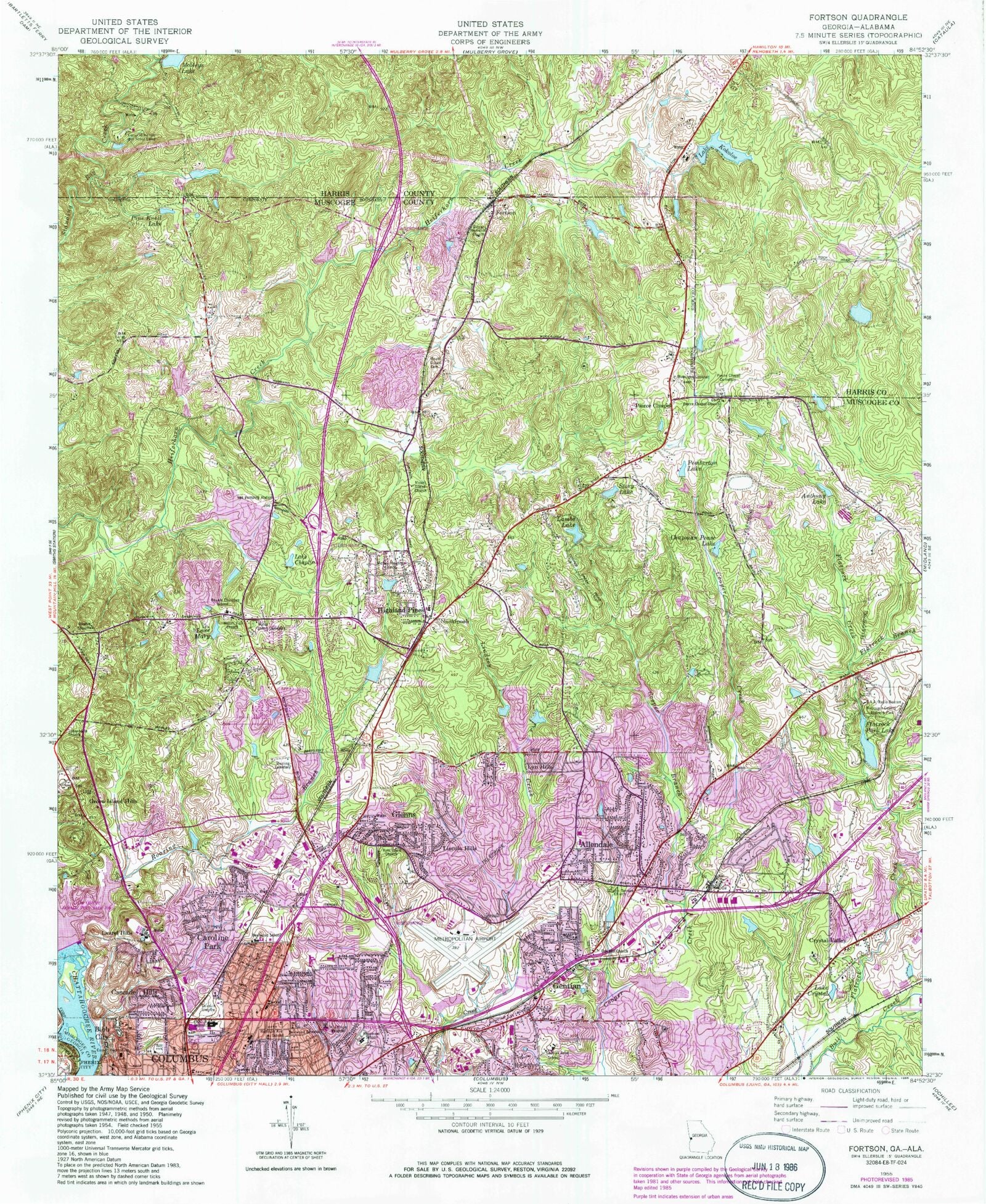 Classic USGS Fortson Georgia 7.5'x7.5' Topo Map – MyTopo Map Store