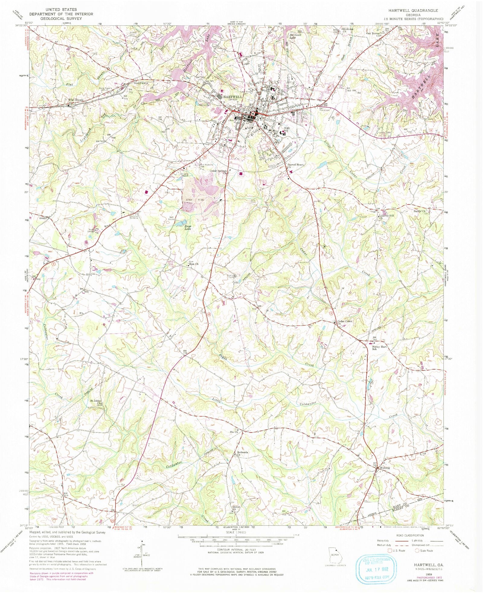Classic USGS Hartwell Georgia 7.5'x7.5' Topo Map – MyTopo Map Store