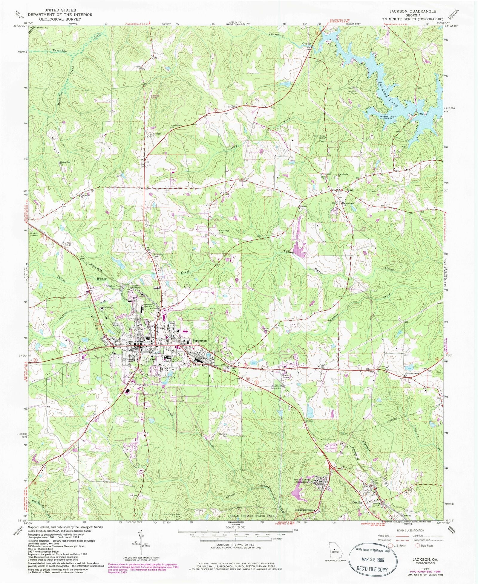 Classic USGS Jackson Georgia 7.5'x7.5' Topo Map – MyTopo Map Store