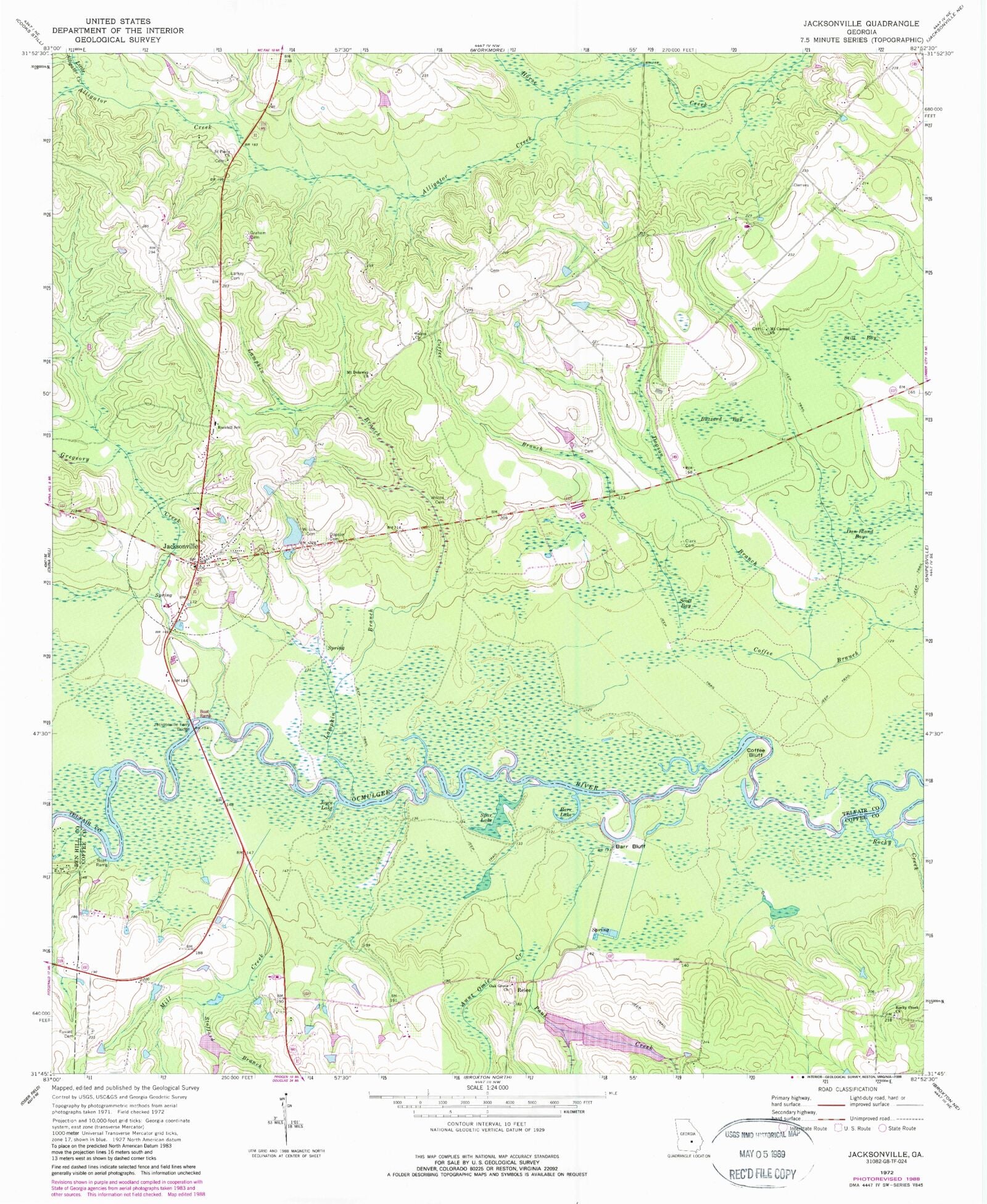 Classic USGS Jacksonville Georgia 7.5'x7.5' Topo Map – MyTopo Map Store