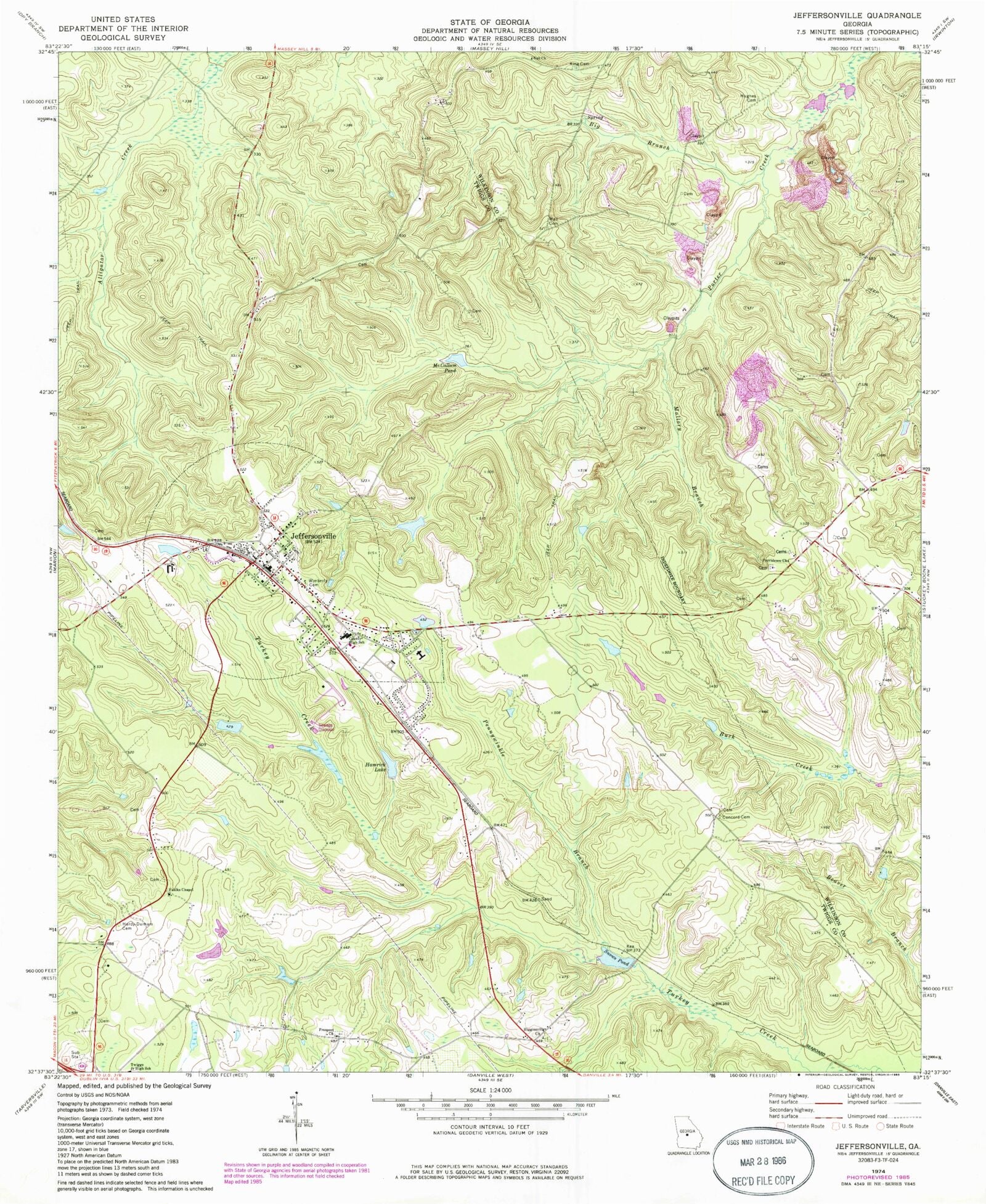Classic USGS Jeffersonville Georgia 7.5'x7.5' Topo Map – MyTopo Map Store