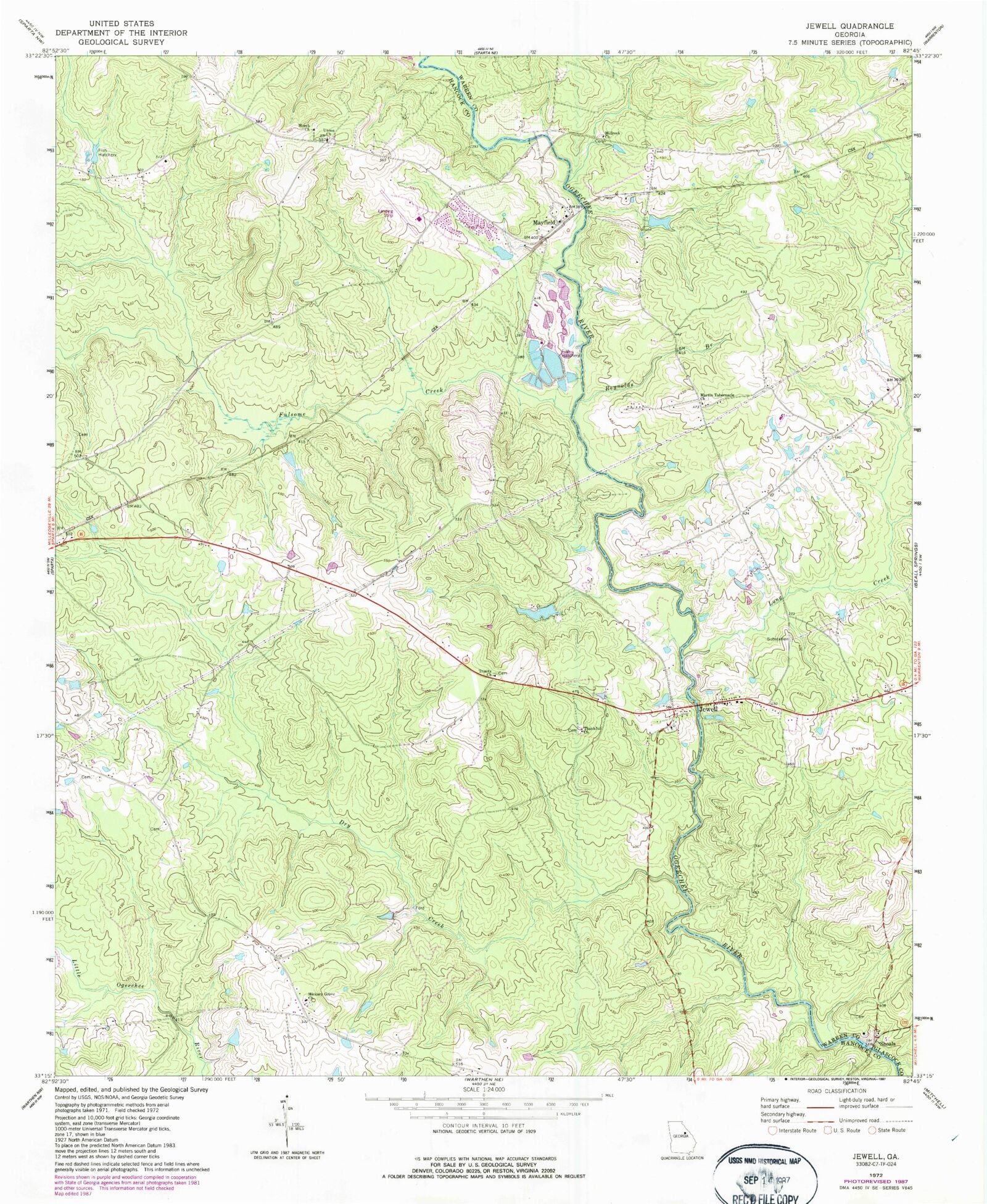 Classic USGS Jewell Georgia 7.5'x7.5' Topo Map – MyTopo Map Store