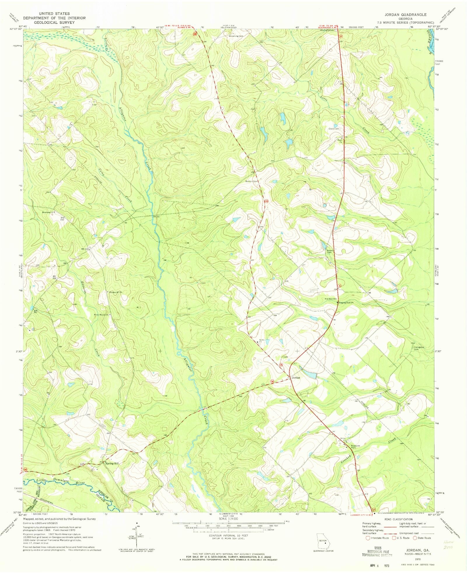 Classic USGS Jordan Georgia 7.5'x7.5' Topo Map – MyTopo Map Store