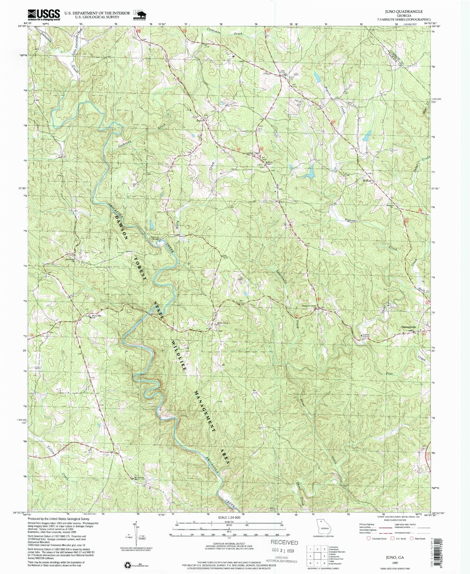 Classic USGS Juno Georgia 7.5'x7.5' Topo Map – MyTopo Map Store