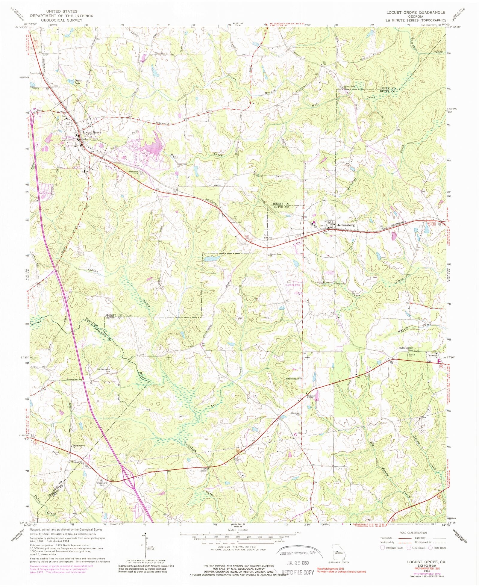 Classic USGS Locust Grove Georgia 7.5'x7.5' Topo Map – MyTopo Map Store