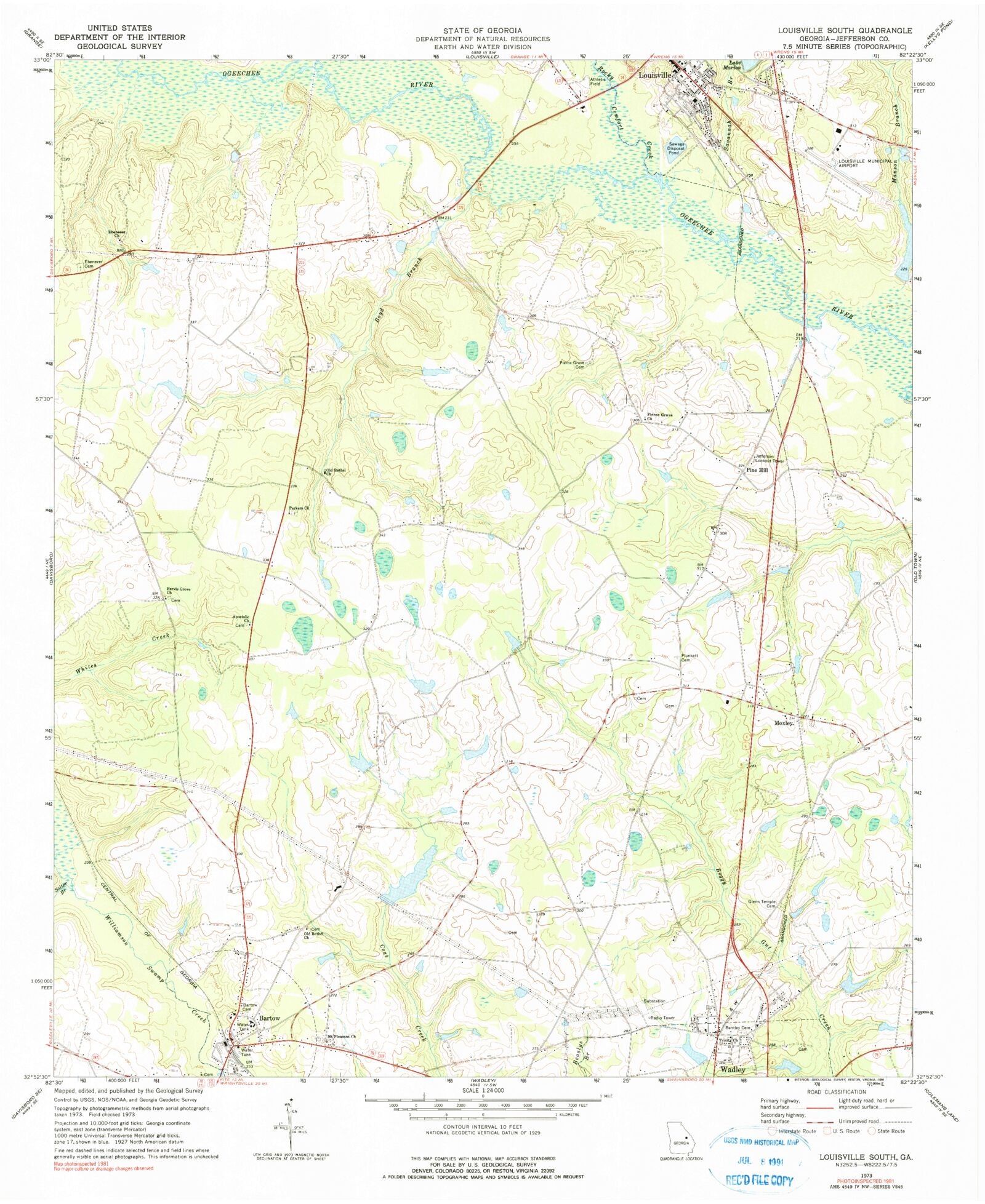 Classic USGS Louisville South Georgia 7.5'x7.5' Topo Map – MyTopo Map Store