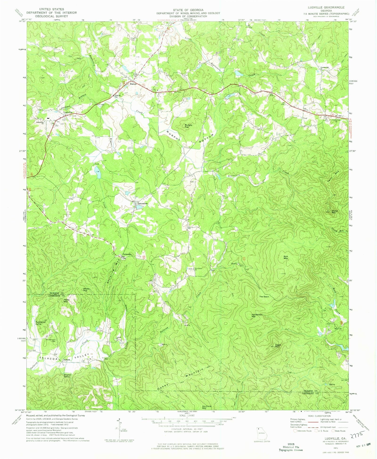 Classic USGS Ludville Georgia 7.5'x7.5' Topo Map – MyTopo Map Store