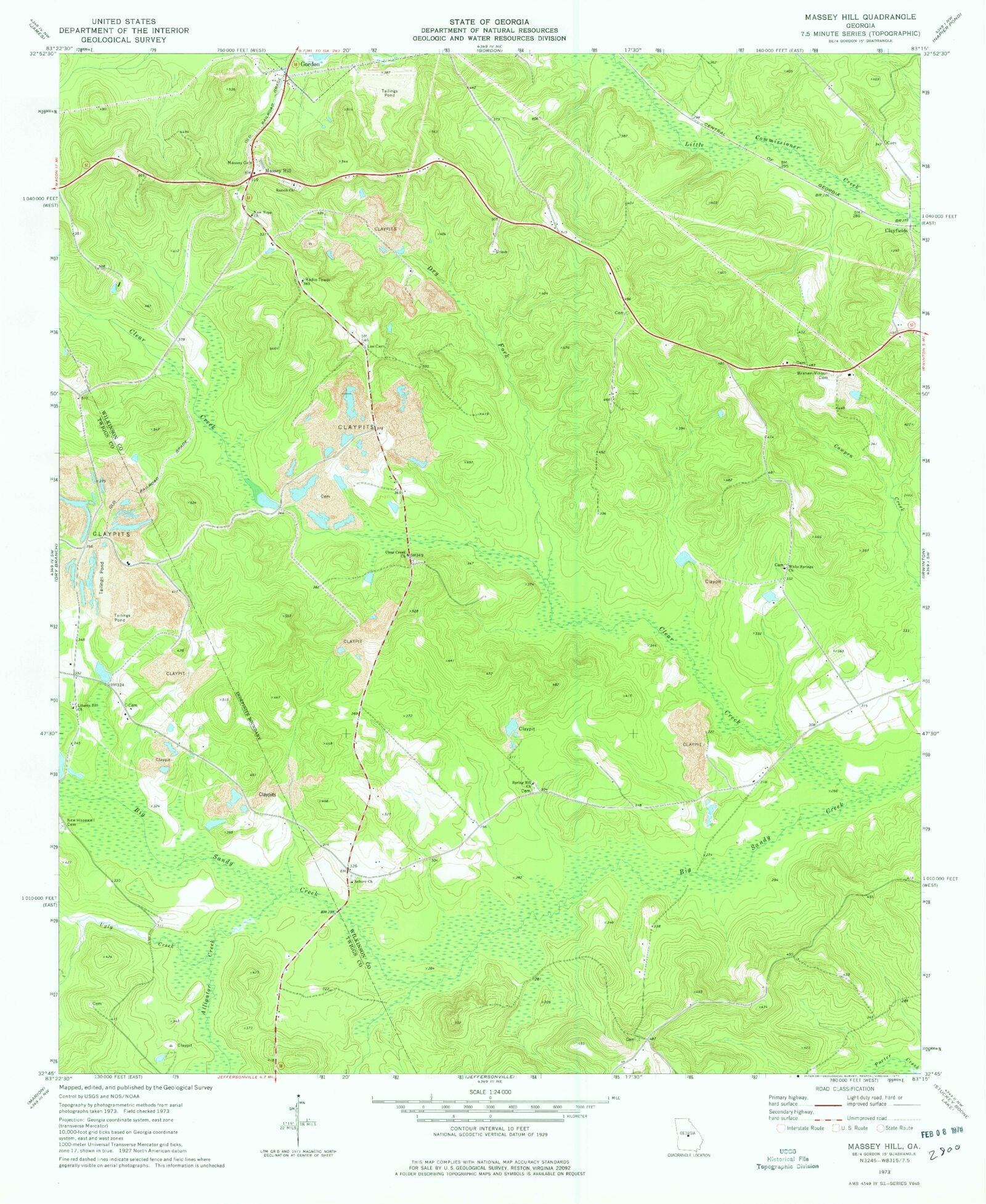 Classic USGS Massey Hill Georgia 7.5'x7.5' Topo Map – MyTopo Map Store