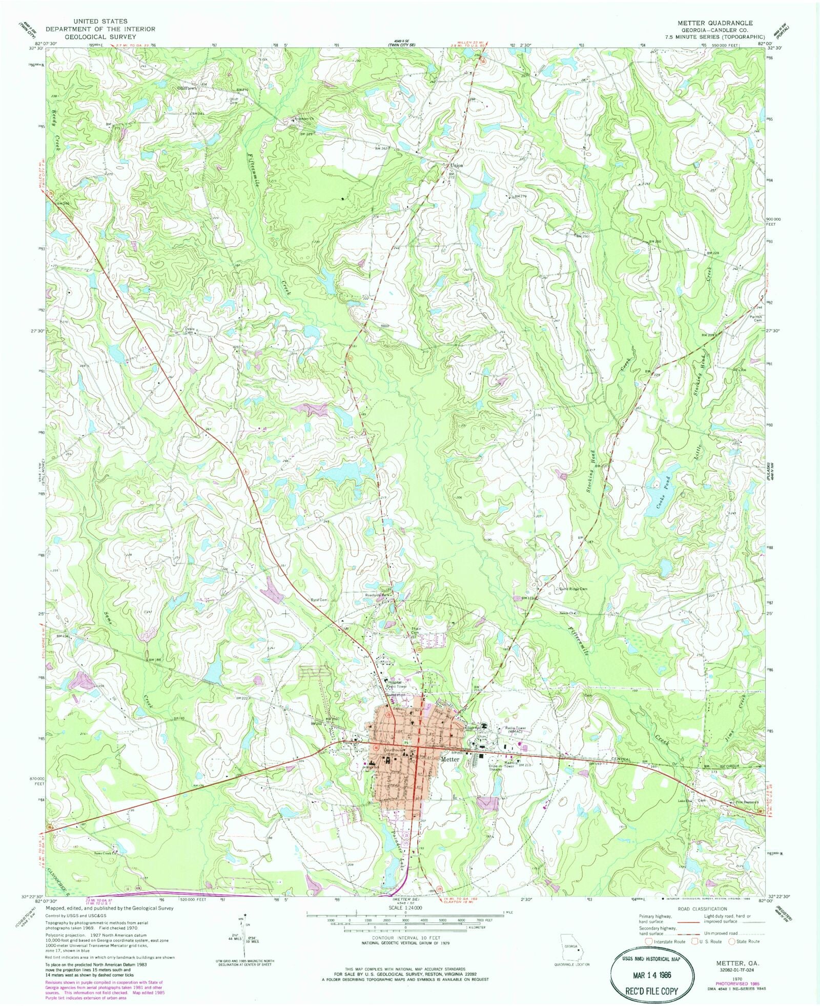 Classic USGS Metter Georgia 7.5'x7.5' Topo Map – MyTopo Map Store