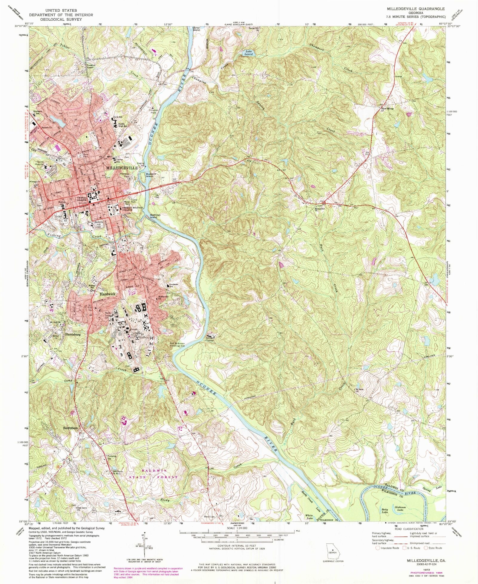 Classic USGS Milledgeville Georgia 7.5'x7.5' Topo Map – MyTopo Map Store