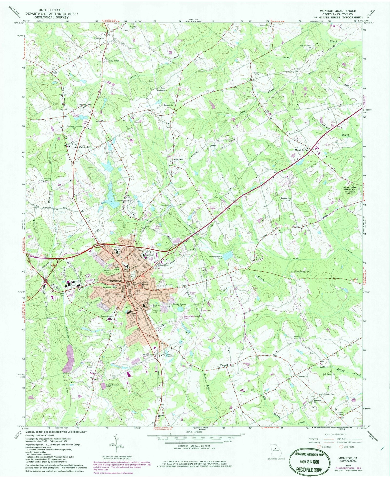 Classic USGS Monroe Georgia 7.5'x7.5' Topo Map – MyTopo Map Store