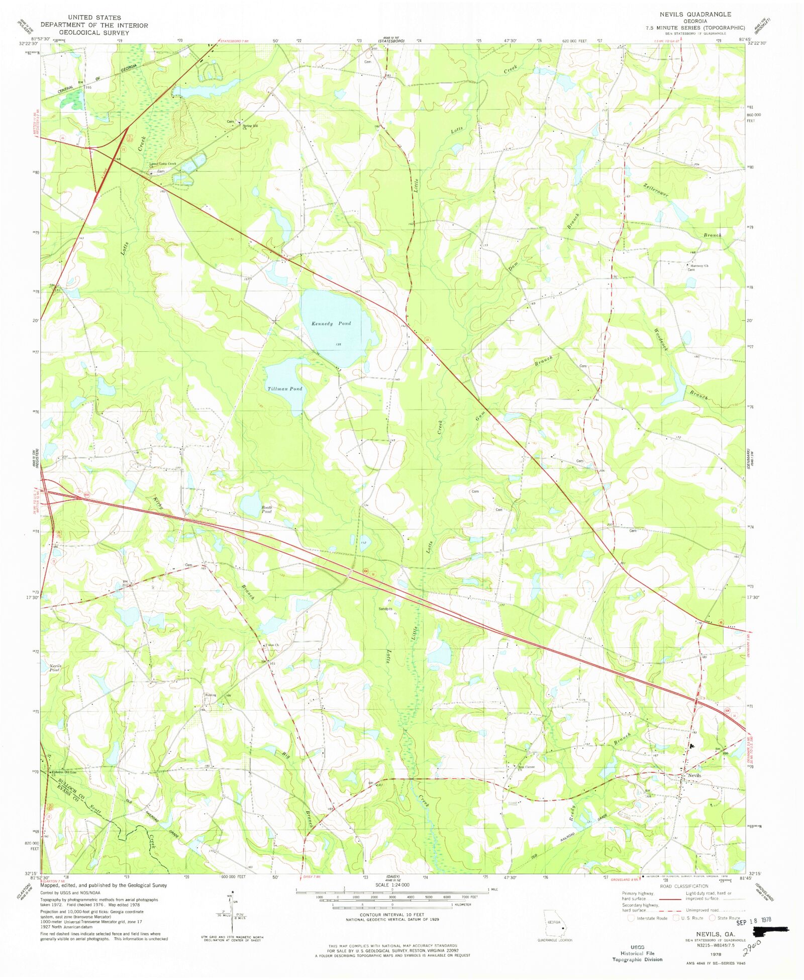Classic USGS Nevils Georgia 7.5'x7.5' Topo Map – MyTopo Map Store