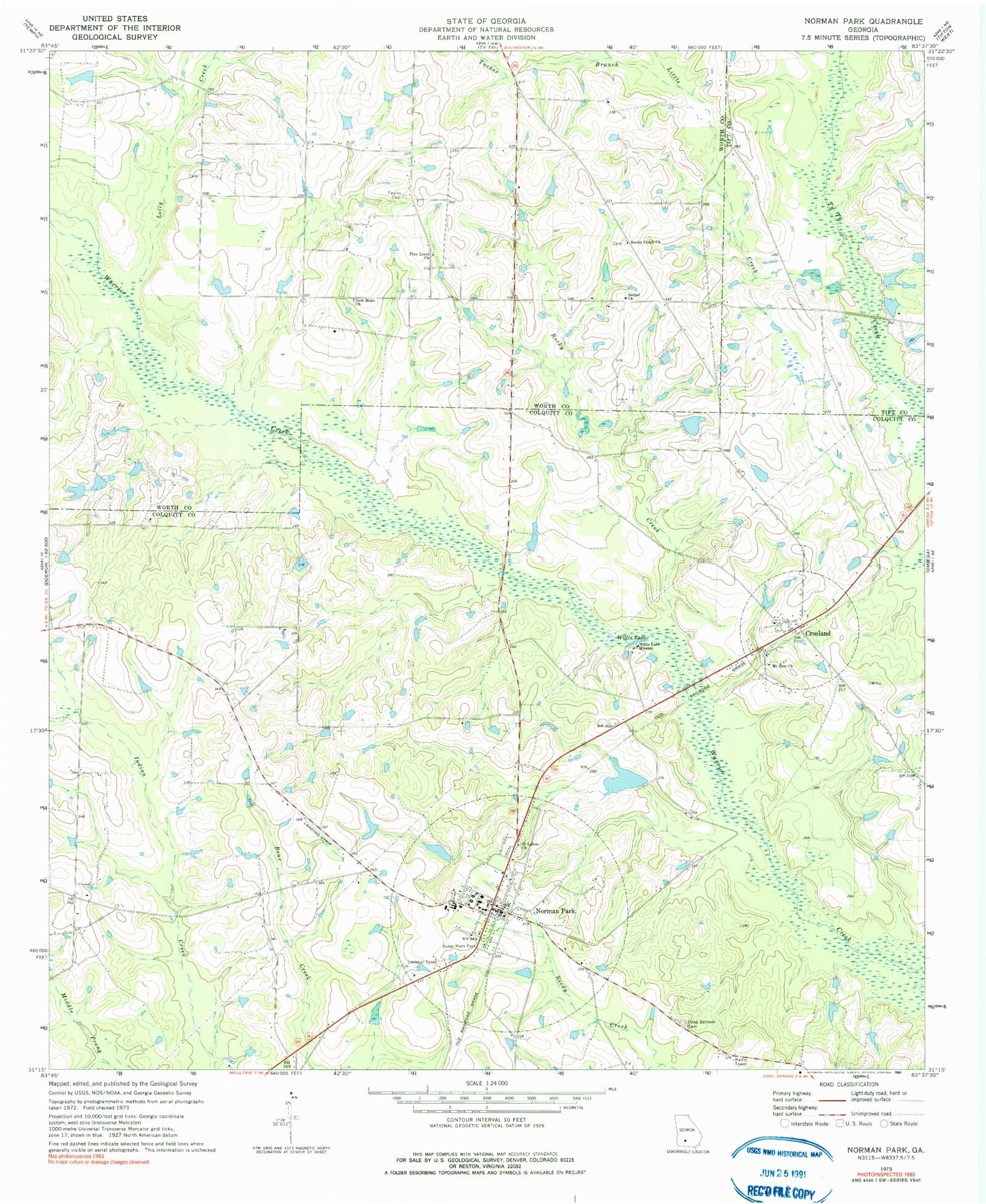 Classic USGS Norman Park Georgia 7.5'x7.5' Topo Map – MyTopo Map Store