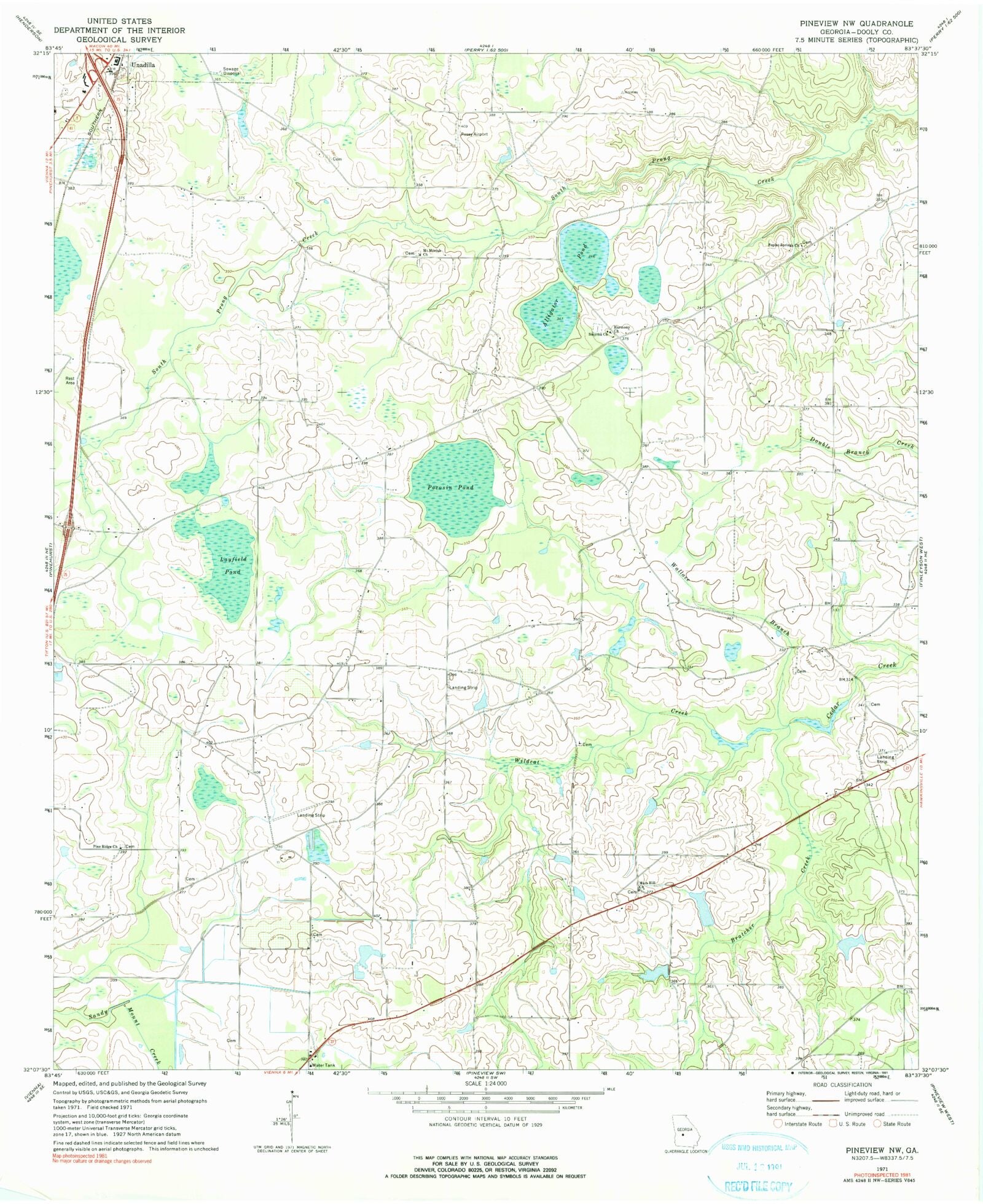 Classic USGS Pineview NW Georgia 7.5'x7.5' Topo Map – MyTopo Map Store