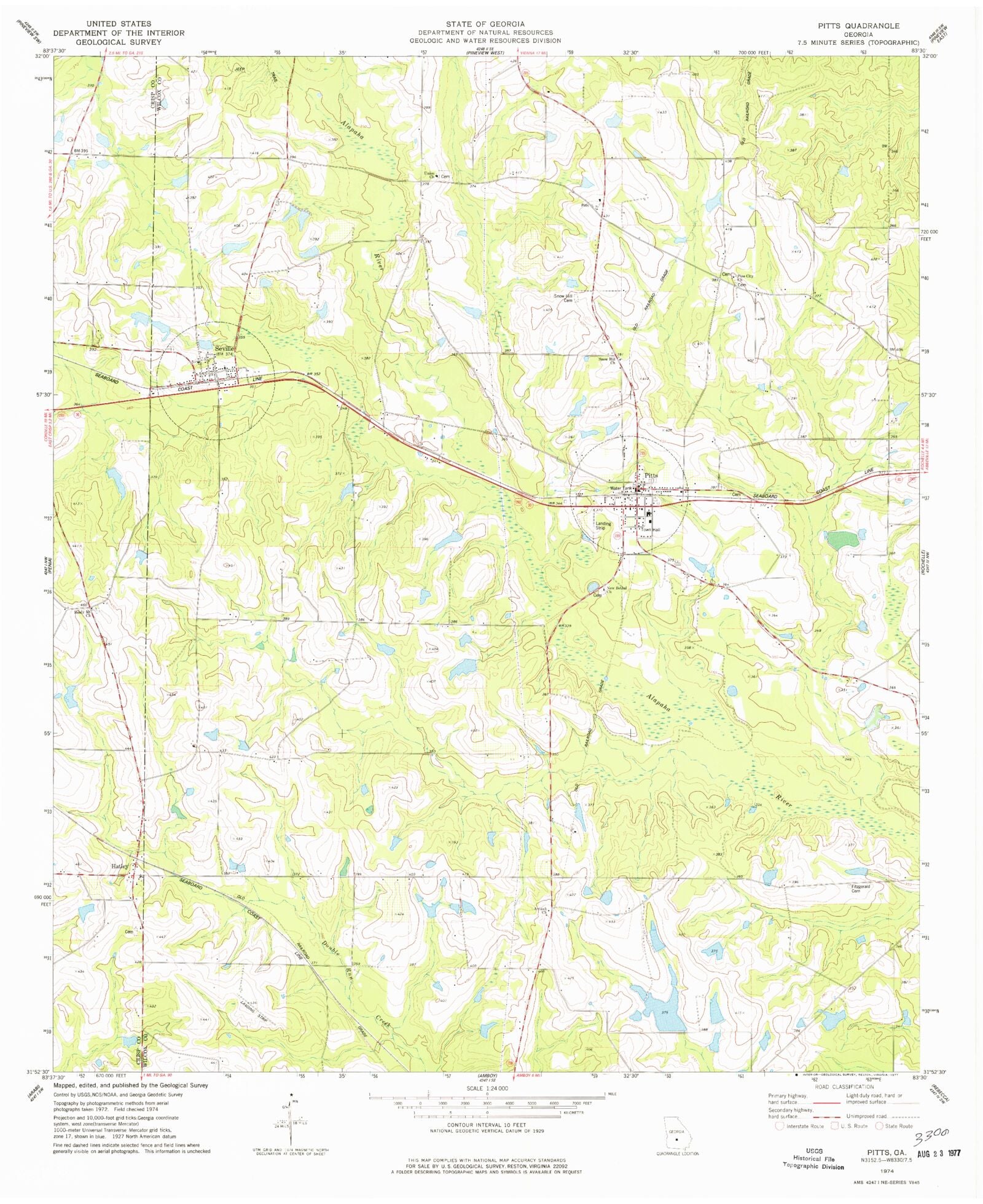 Classic USGS Pitts Georgia 7.5'x7.5' Topo Map – MyTopo Map Store
